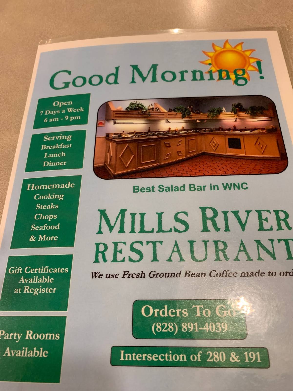 Menu at Mills River Restaurant, Mills River, Boylston Hwy
