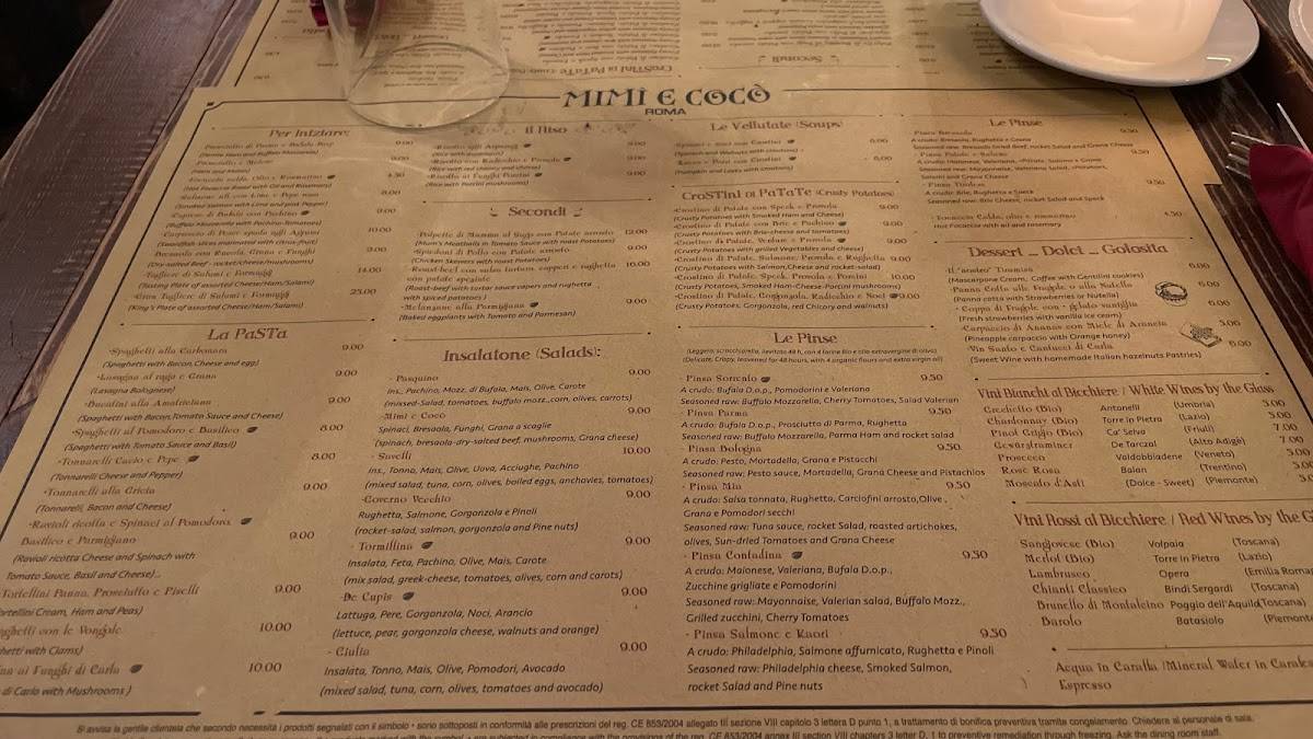 Menu at Mimì e Cocò pub & bar, Rome, Via del Governo Vecchio