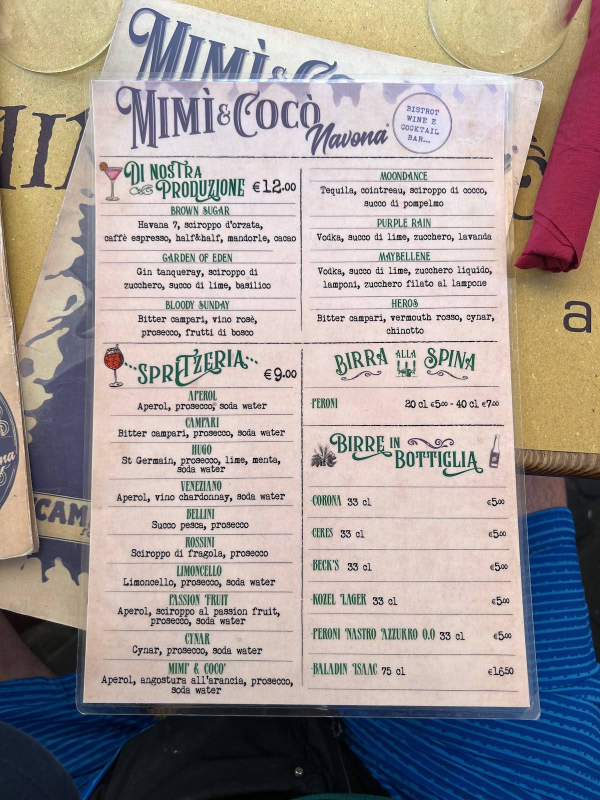 Menu at Mimì e Cocò pub & bar, Rome, Via del Governo Vecchio