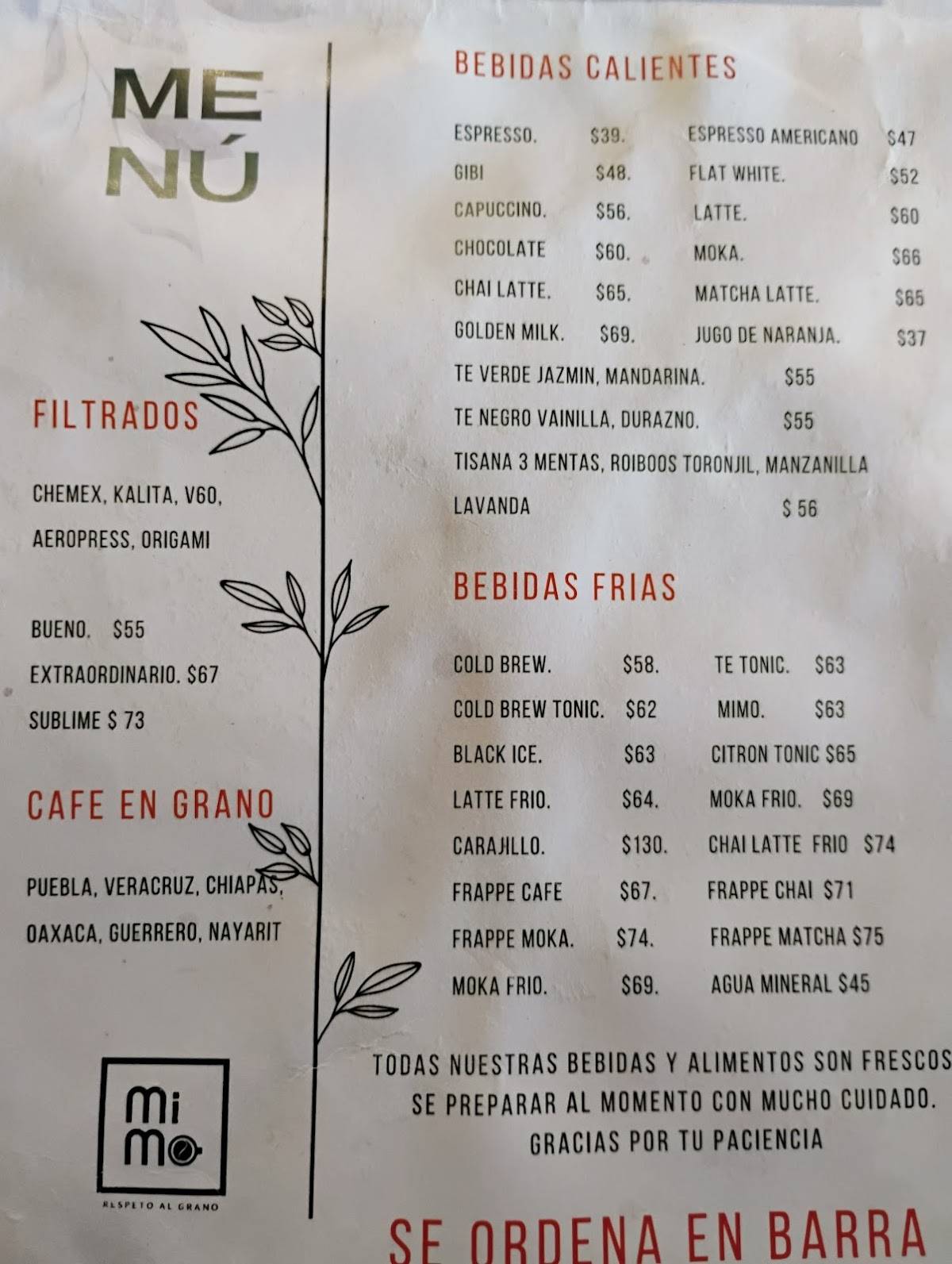 Carta de MiMo Café Bueno Del Valle, Ciudad López Mateos, Amores 1403 ...