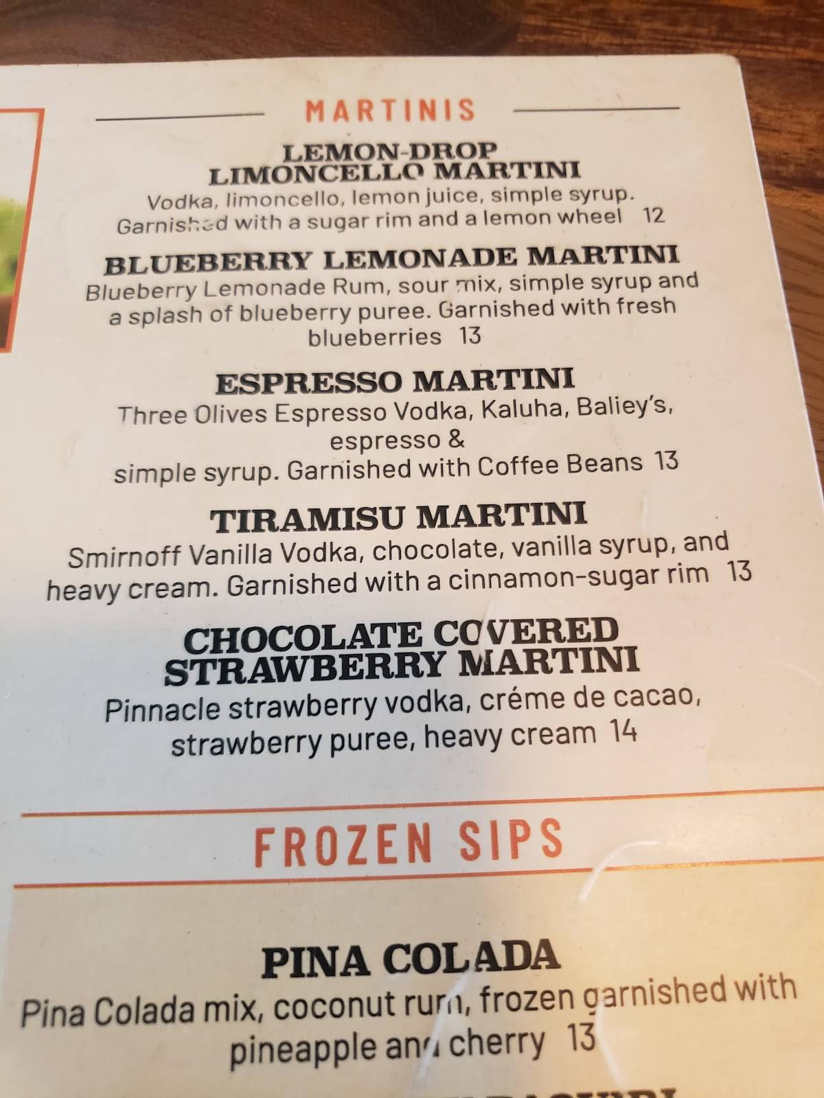 Menu at Mimosas pub & bar, Myrtle Beach