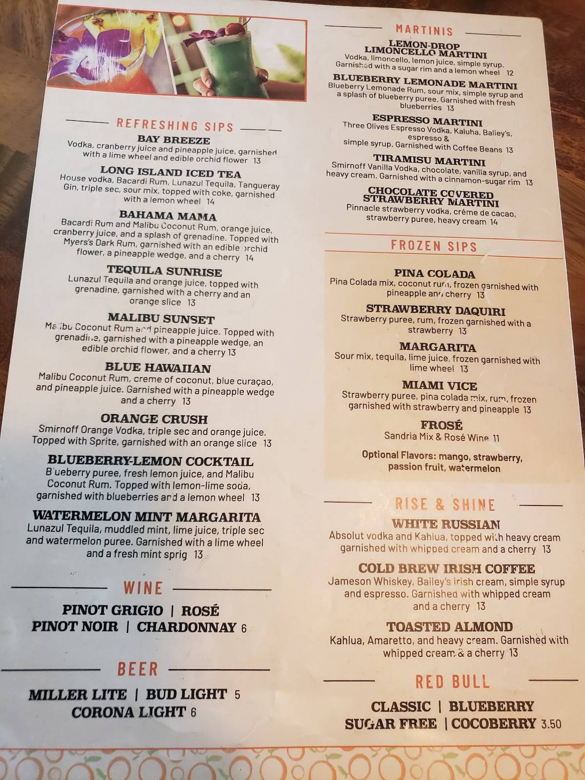 Menu at Mimosas pub & bar, Myrtle Beach