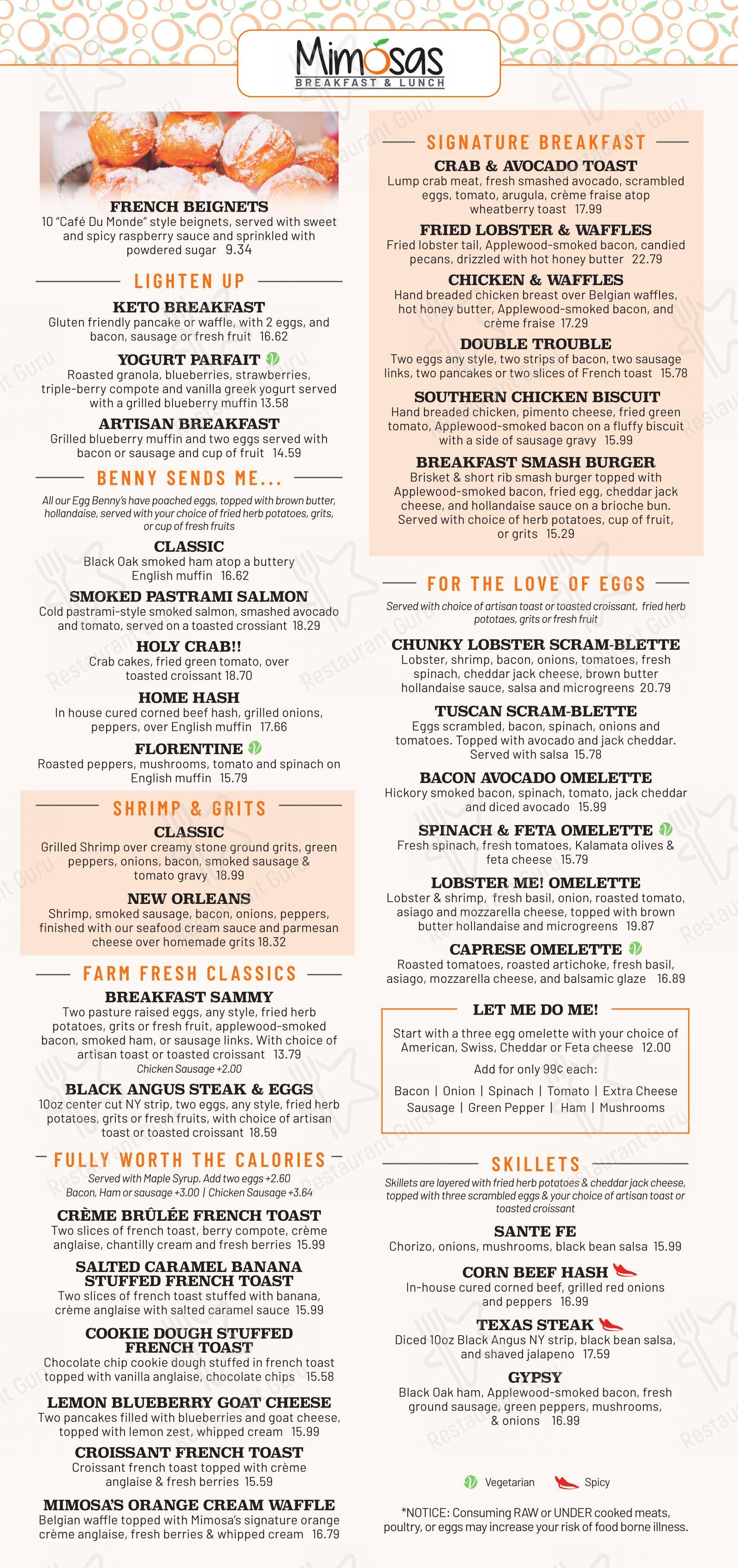 Menu at Mimosas pub & bar, Myrtle Beach