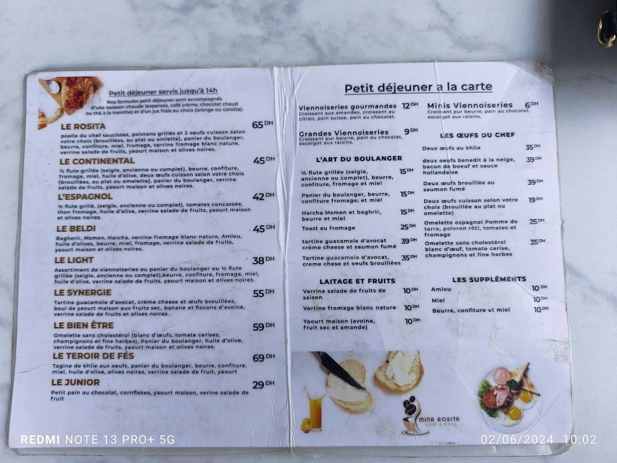 Menu at Mina Rosita : Café & Restaurant, Nador