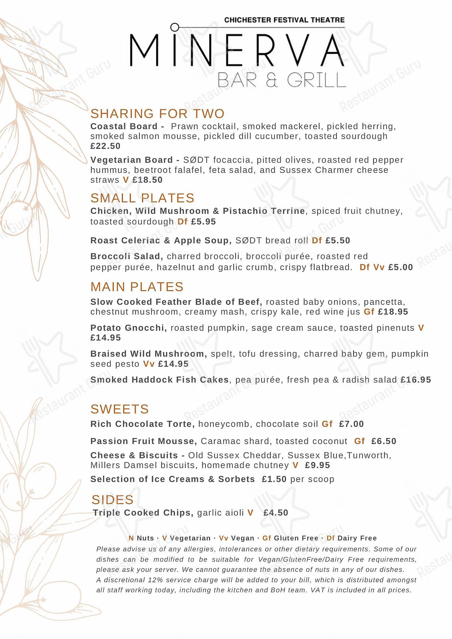 Menu at Minerva Bar, Chichester