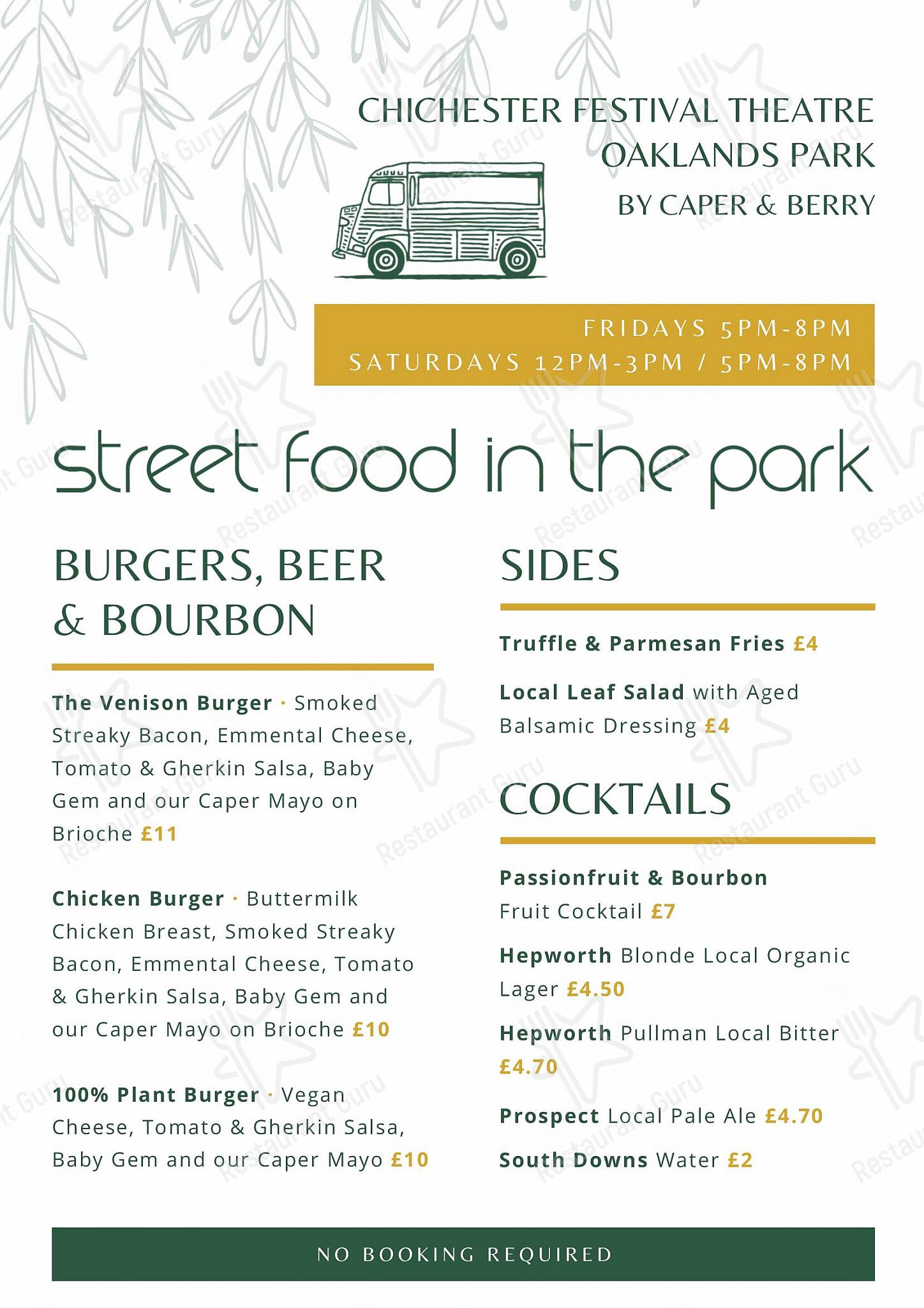 Menu at Minerva Bar, Chichester