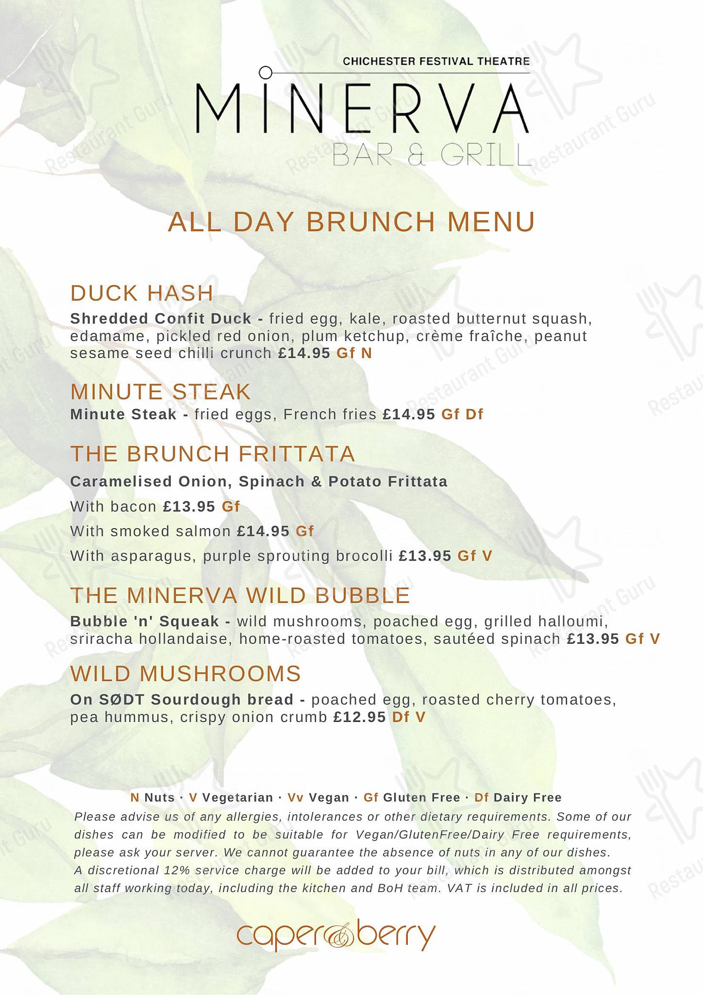 Menu at Minerva Bar, Chichester