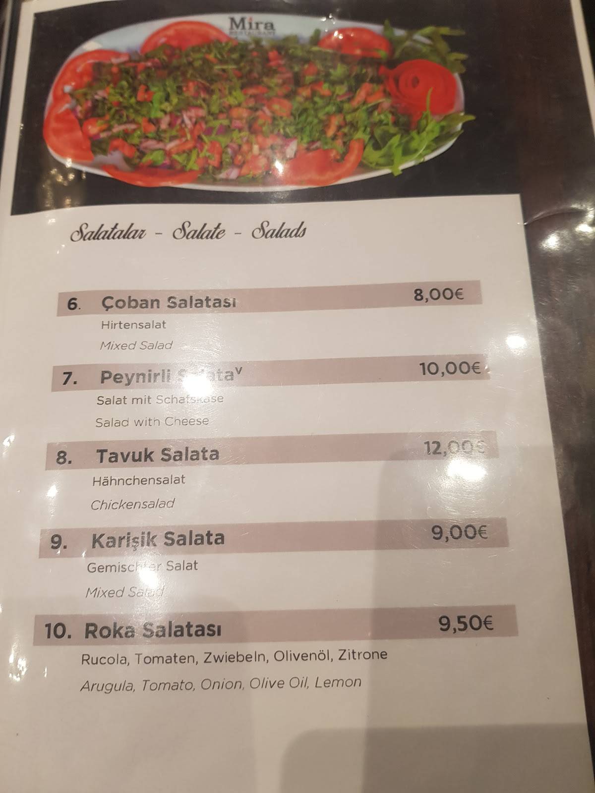 Speisekarte von Mira Restaurant, Berlin
