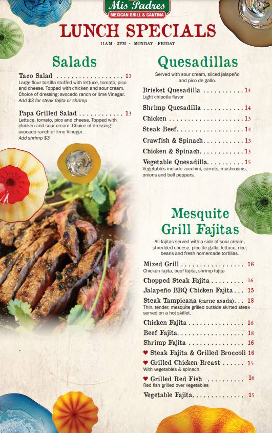 Menu at Mis Padres Mexican Grill & Catering restaurant, Geismar
