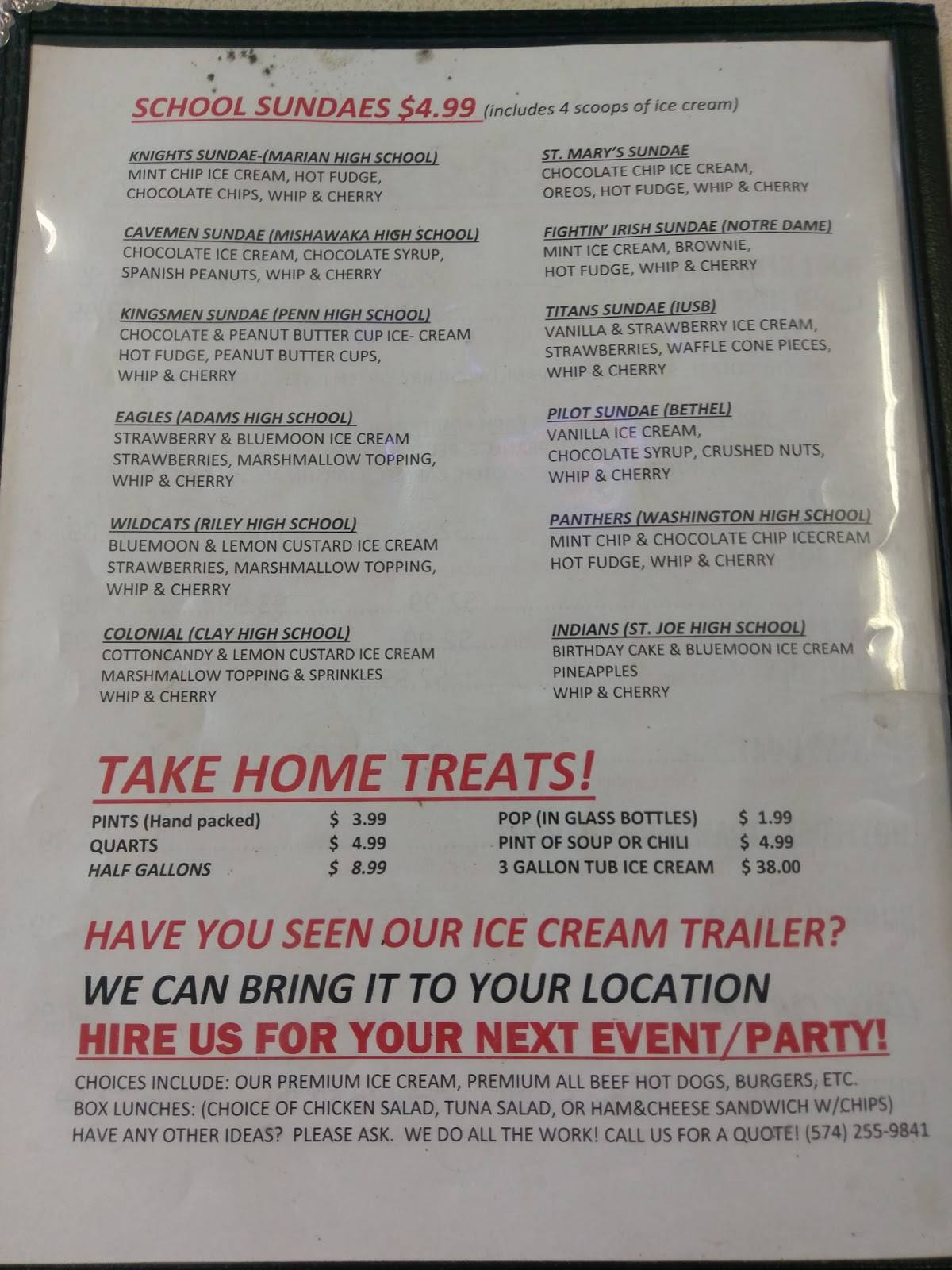 Menu at Bonnie Doon Drive-In restaurant, Mishawaka