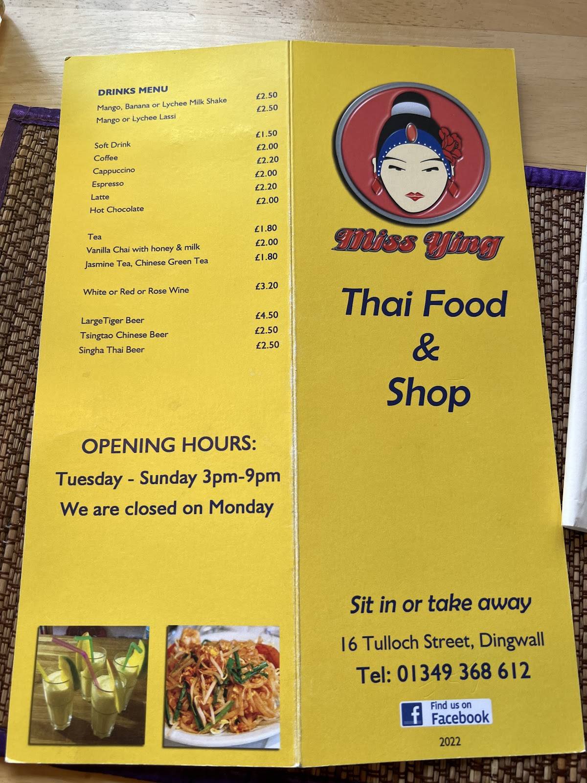 Menu at Miss Ying Thai Food & Shop restaurant, Dingwall