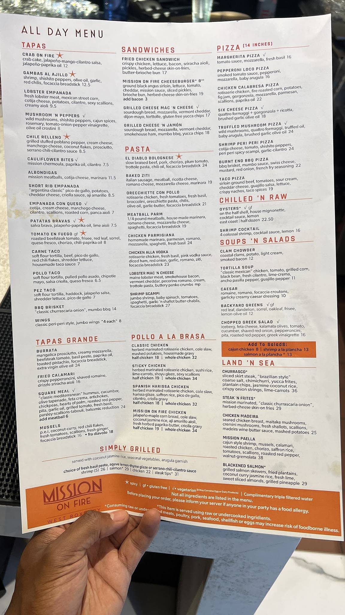 Menu at Mission On Fire - West Roxbury pizzeria, Boston
