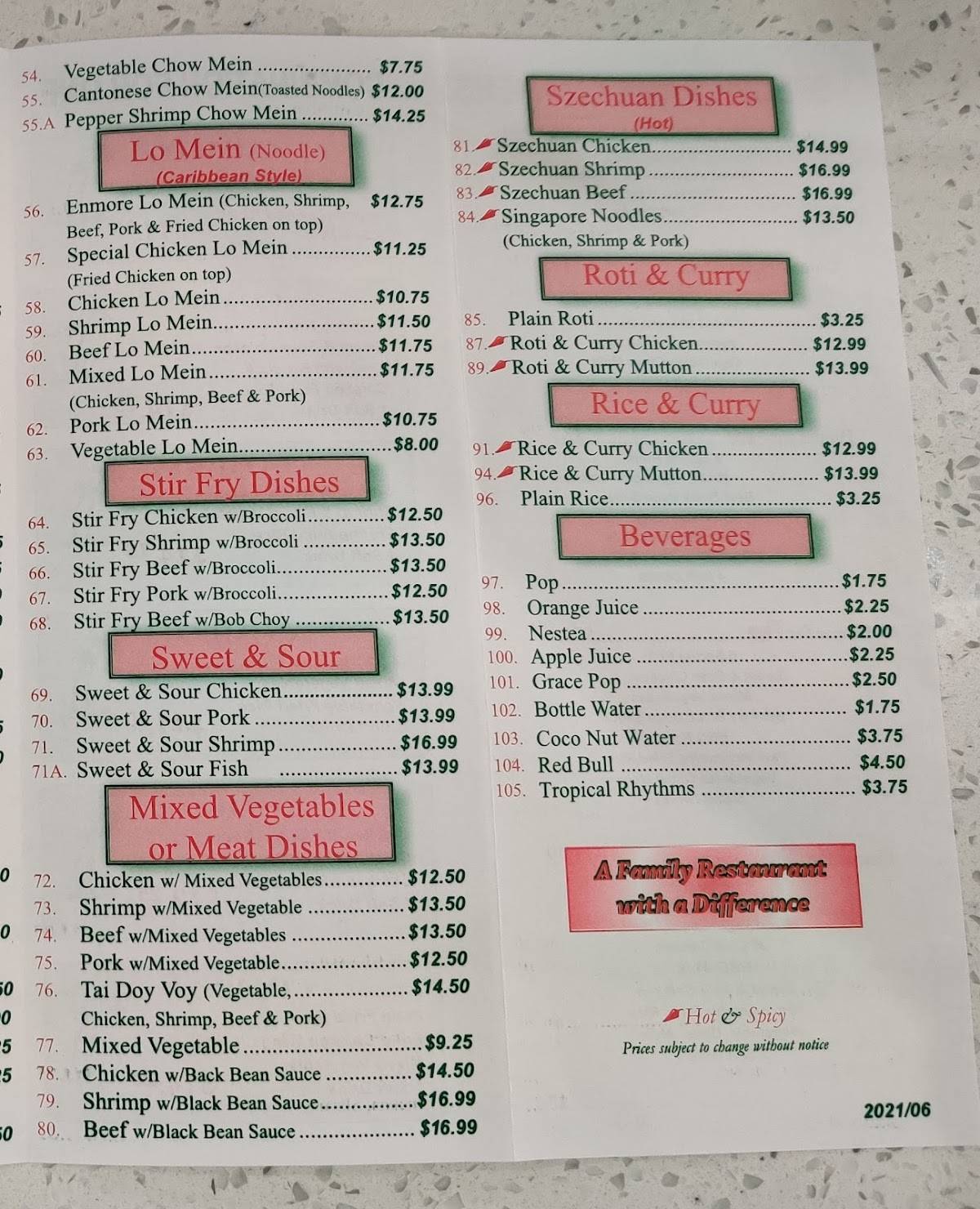 Menu at Enmore Nanking Restaurant, Vaughan