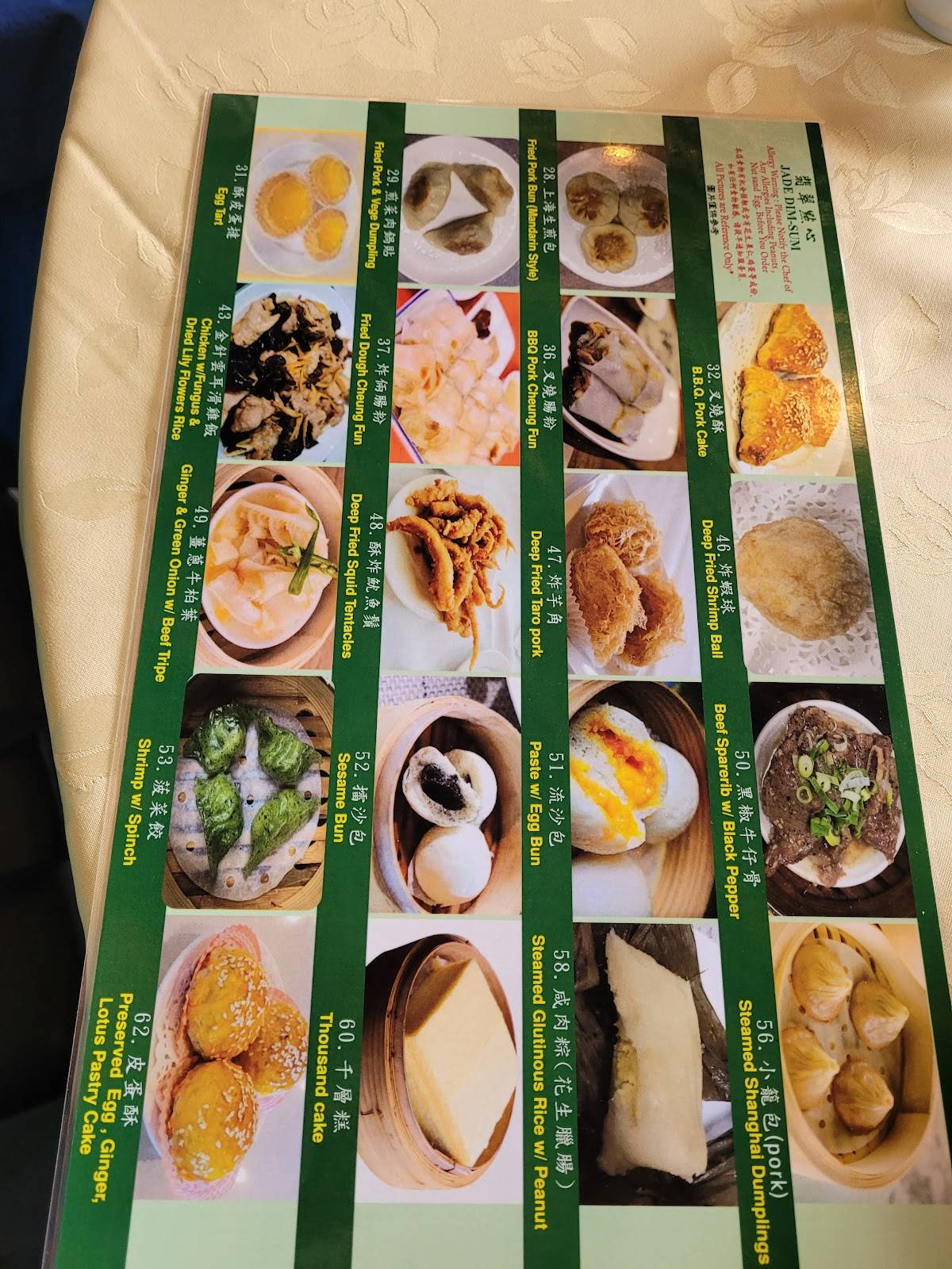 Menu at Jade Dim Sum restaurant, Mississauga