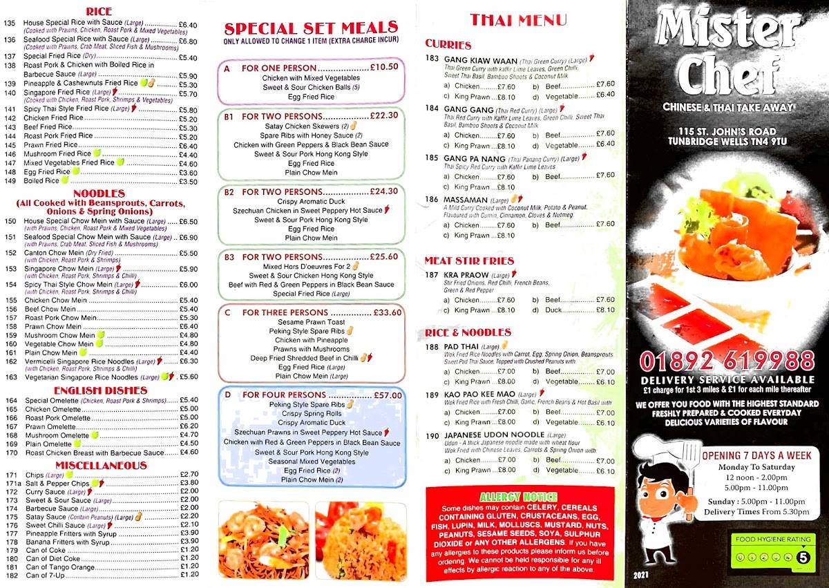 Menu at Mister Chef fast food, Royal Tunbridge Wells