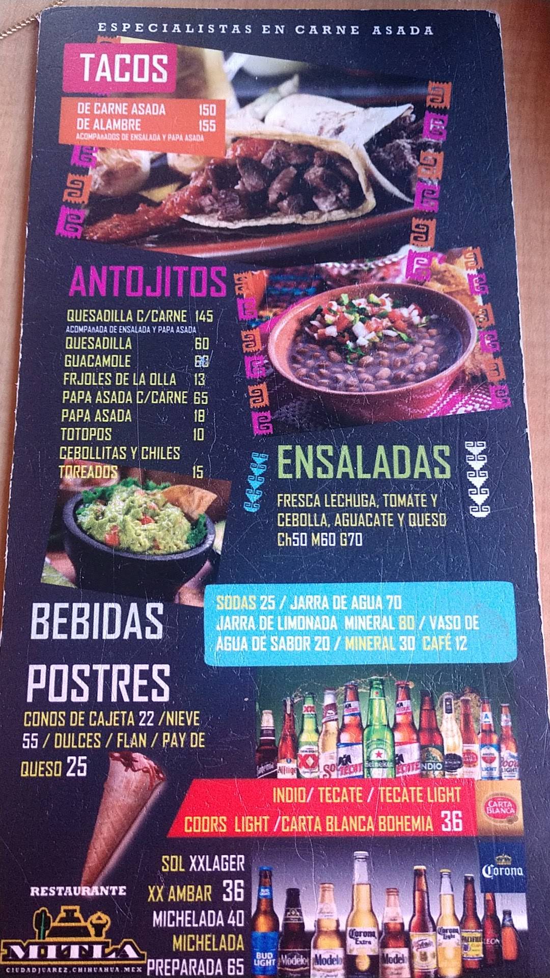 Carta de Restaurant MITLA, Ciudad Juarez, Av. Hermanos Escobar 2266