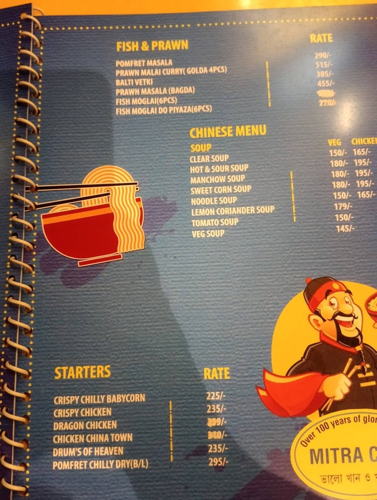 Menu at Mitra Café, Digha