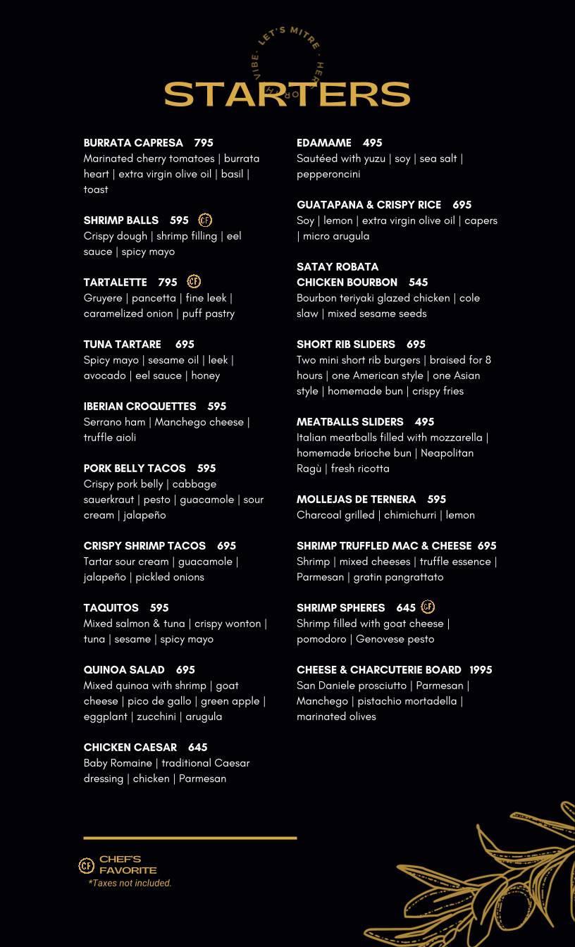 Carta del restaurante Mitre, Santo Domingo, C. José Amado Soler
