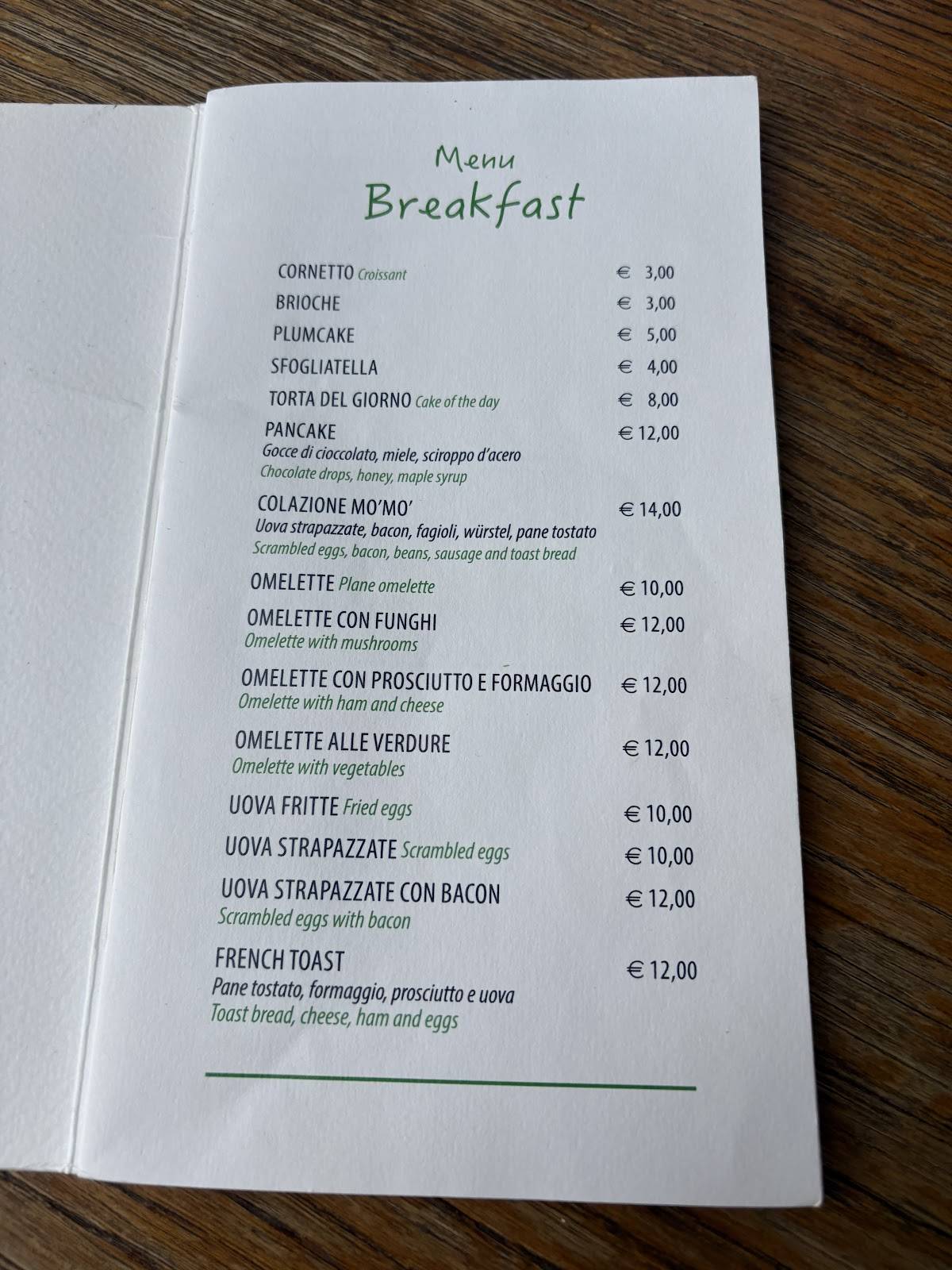 Menu at Mò Mò pub & bar, Sorrento