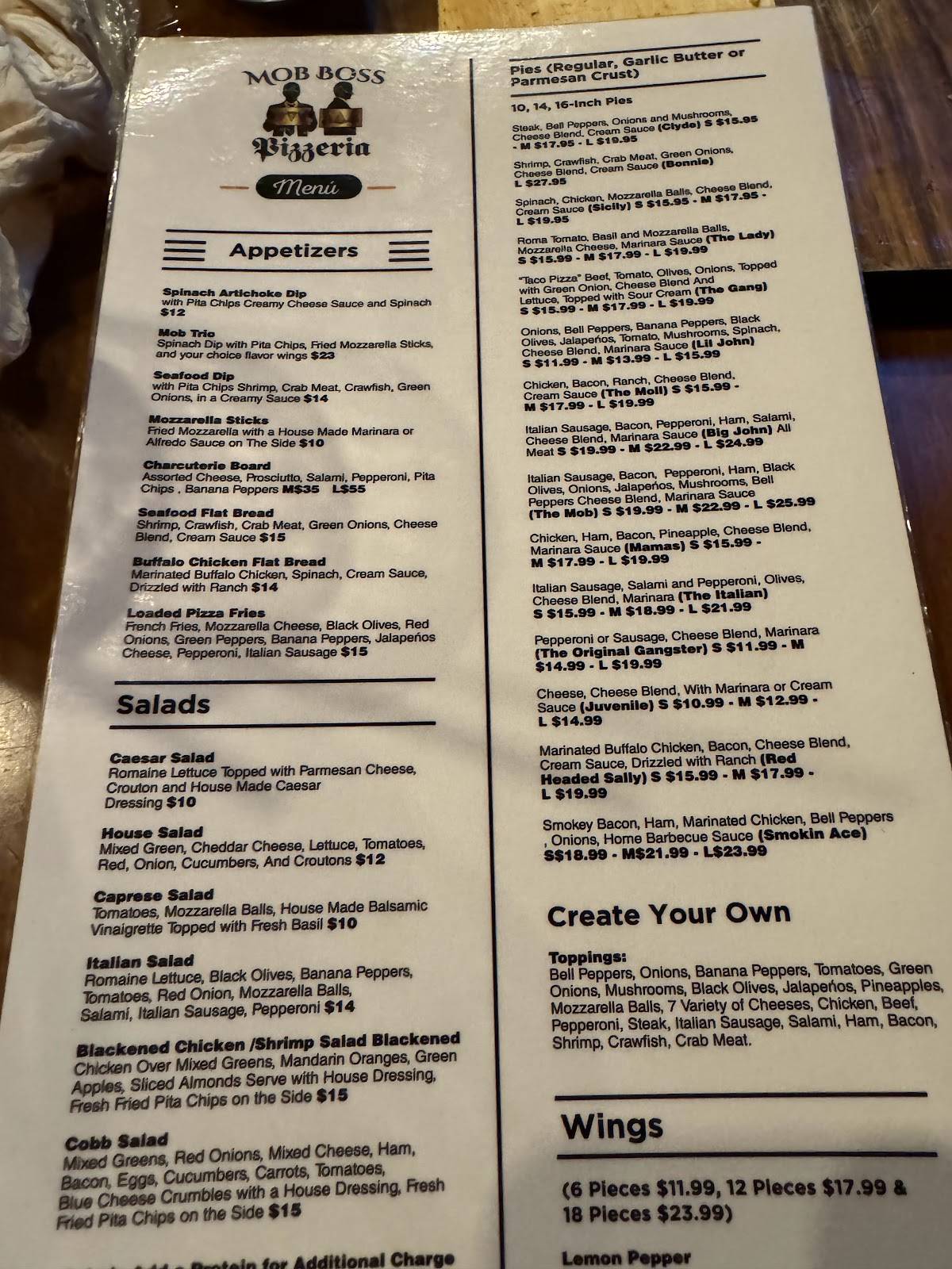 Menu at Mob Boss Pizzeria LLC, Mobile