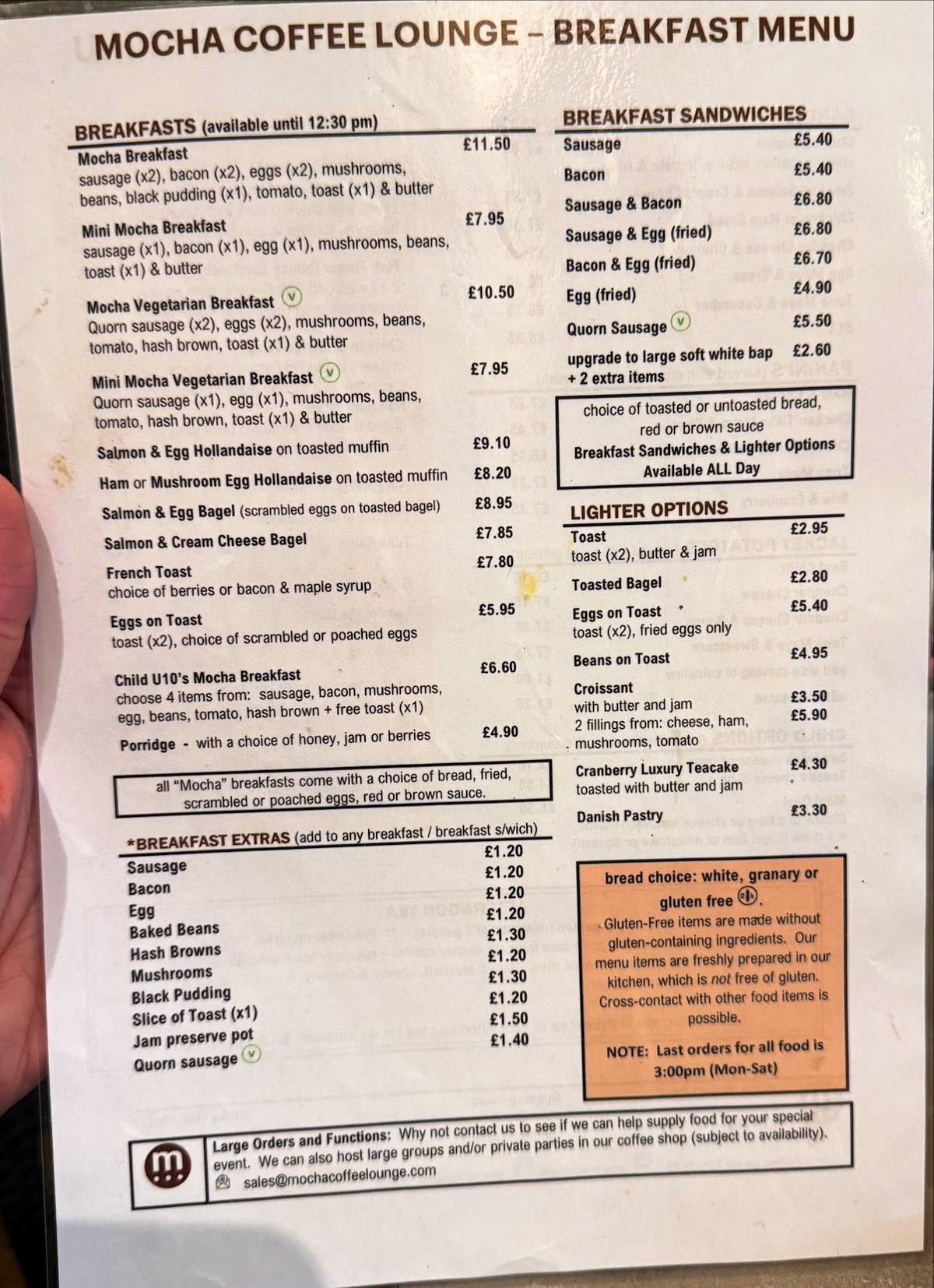 Menu at Mocha Coffee Lounge cafe, Sutton Coldfield