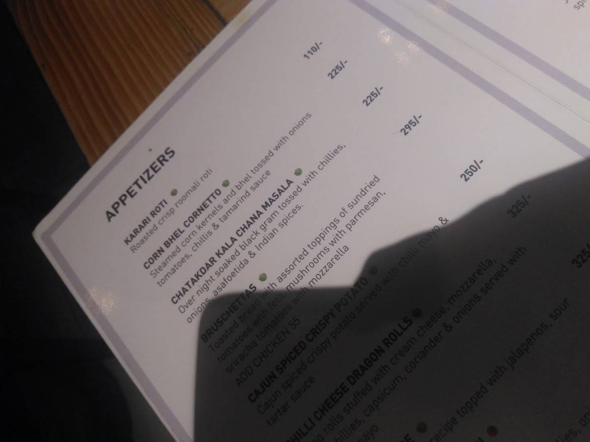 Menu at Mocha, Kanpur