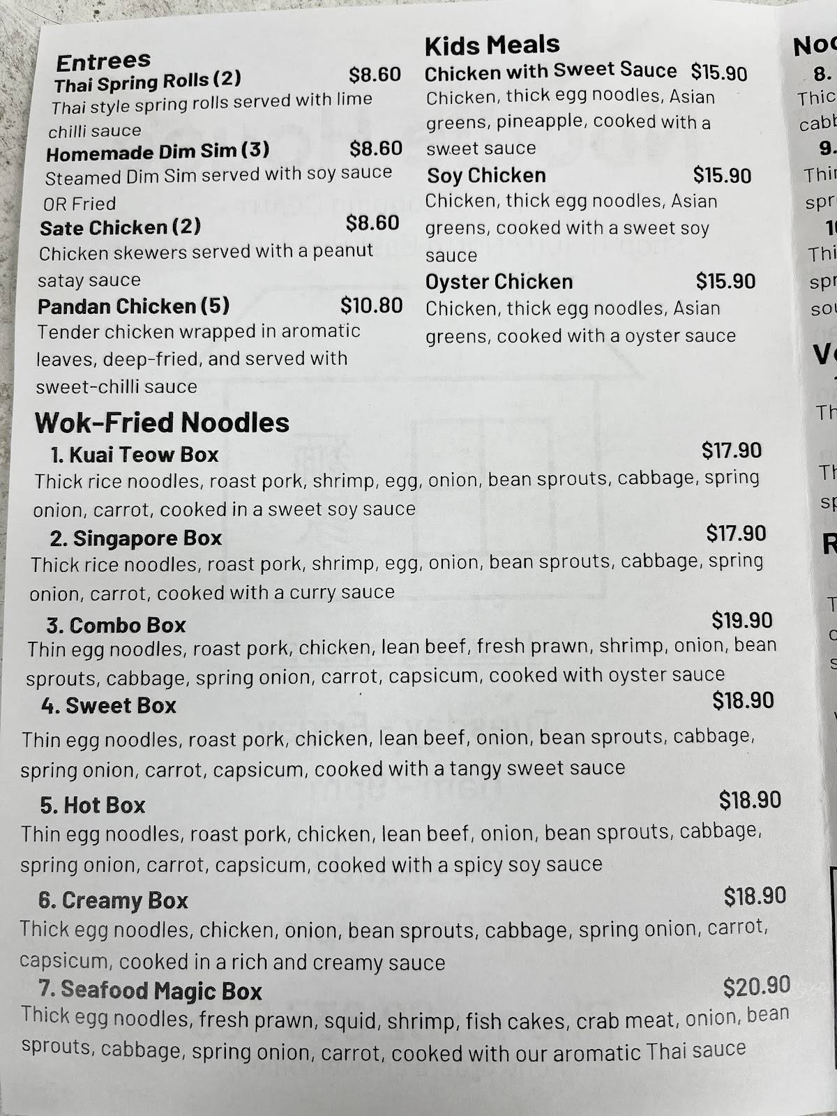 Menu at Noodle House restaurant, Ridgehaven