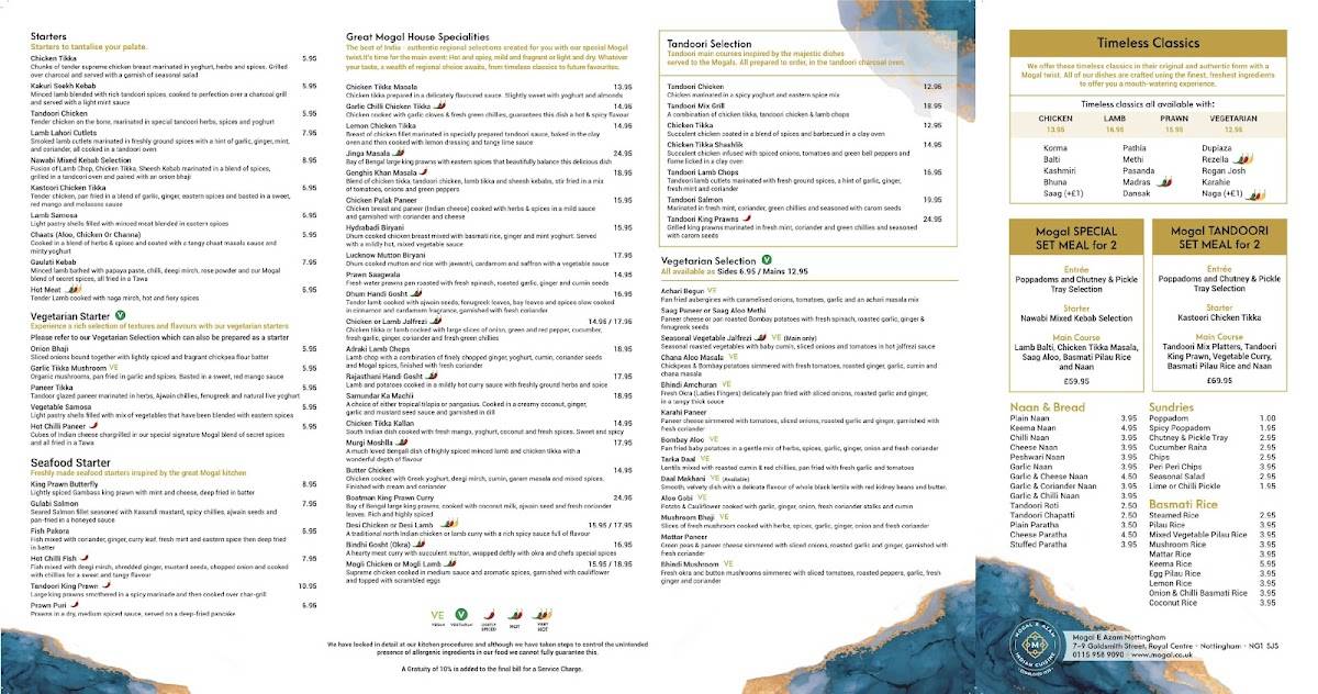 Menu at Mogal E Azam Indian Cuisine Nottingham restaurant, Nottingham