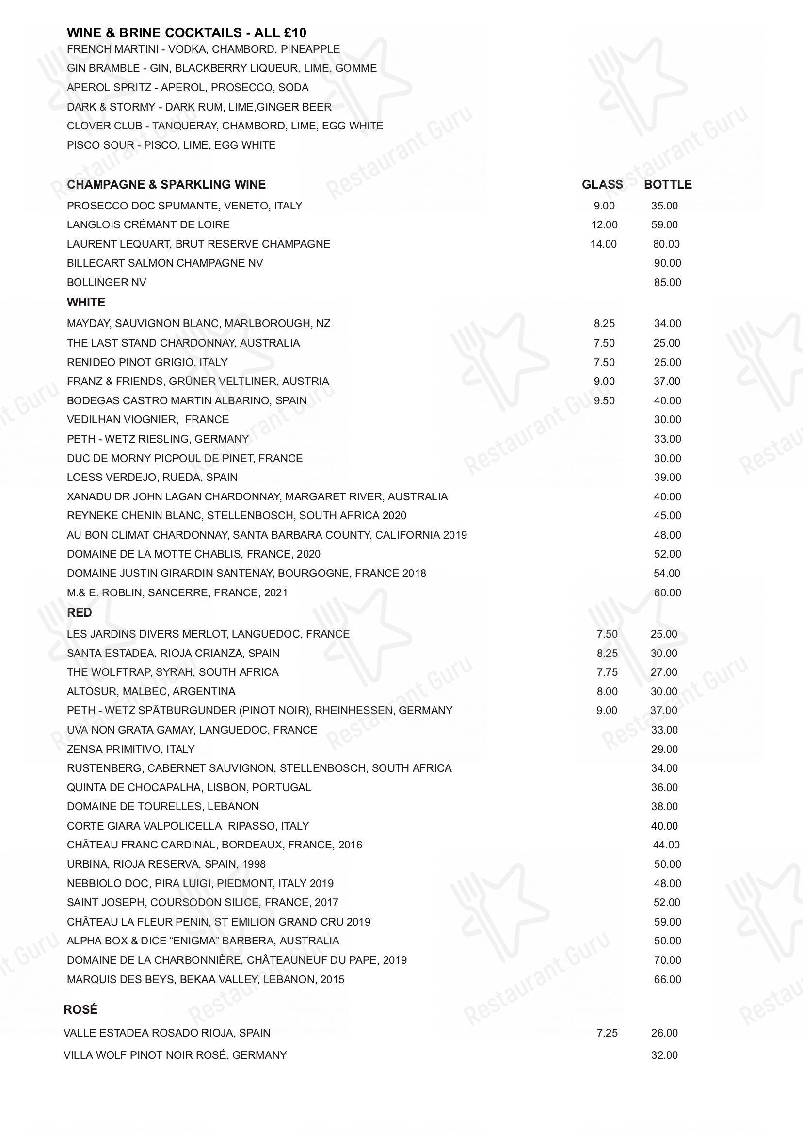 Menu at Wine and Brine restaurant, Moira