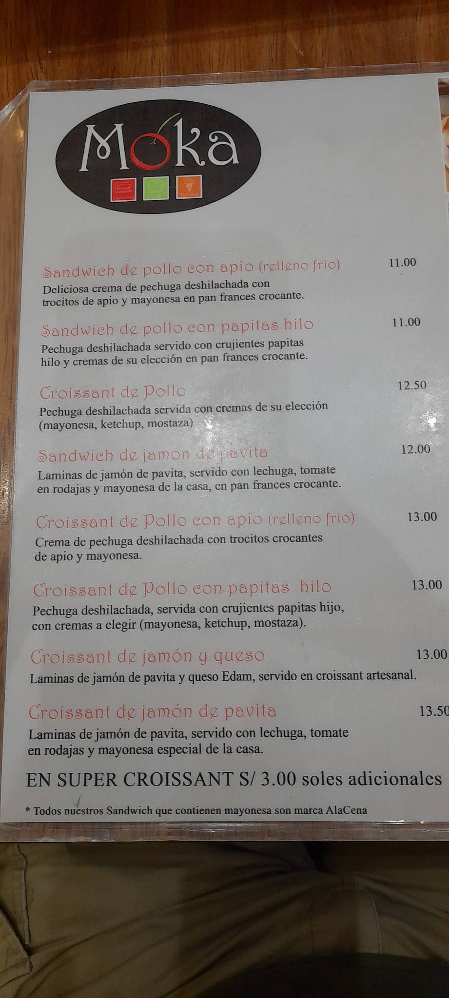 Carta de Moka Cafetería, Tumbes