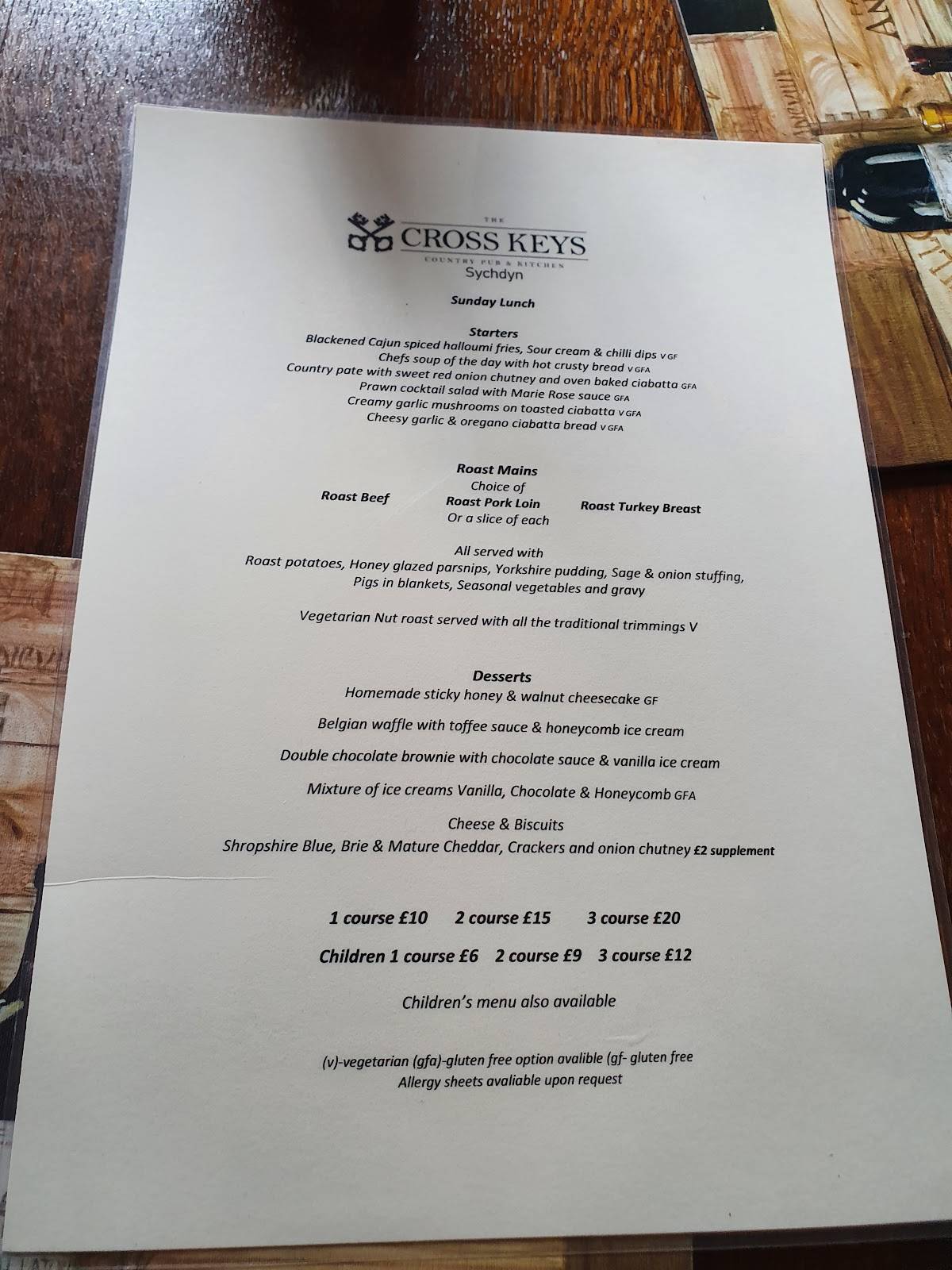 Menu at The Cross Keys pub & bar, Sychdyn