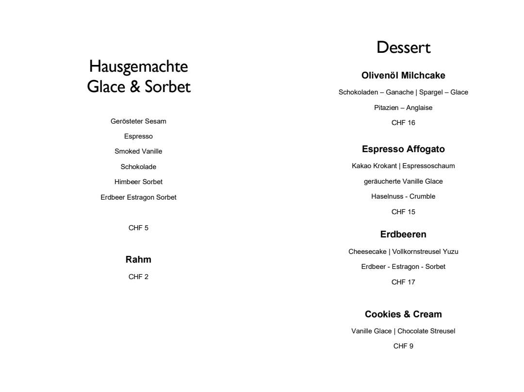 Speisekarte von Monardo Hasenberg, Widen