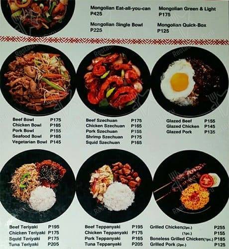 Carta del restaurante Mongolian Quick-Box, Parañaque
