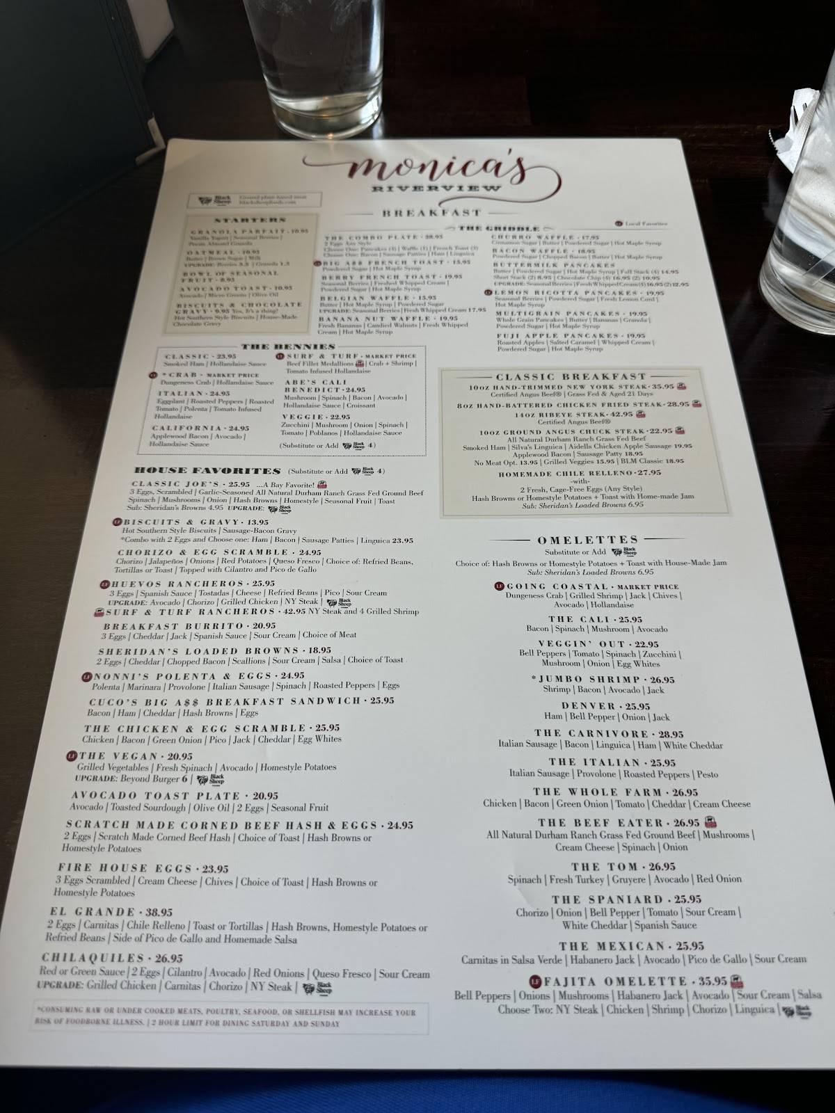 Menu at Monica's Riverview restaurant, Antioch
