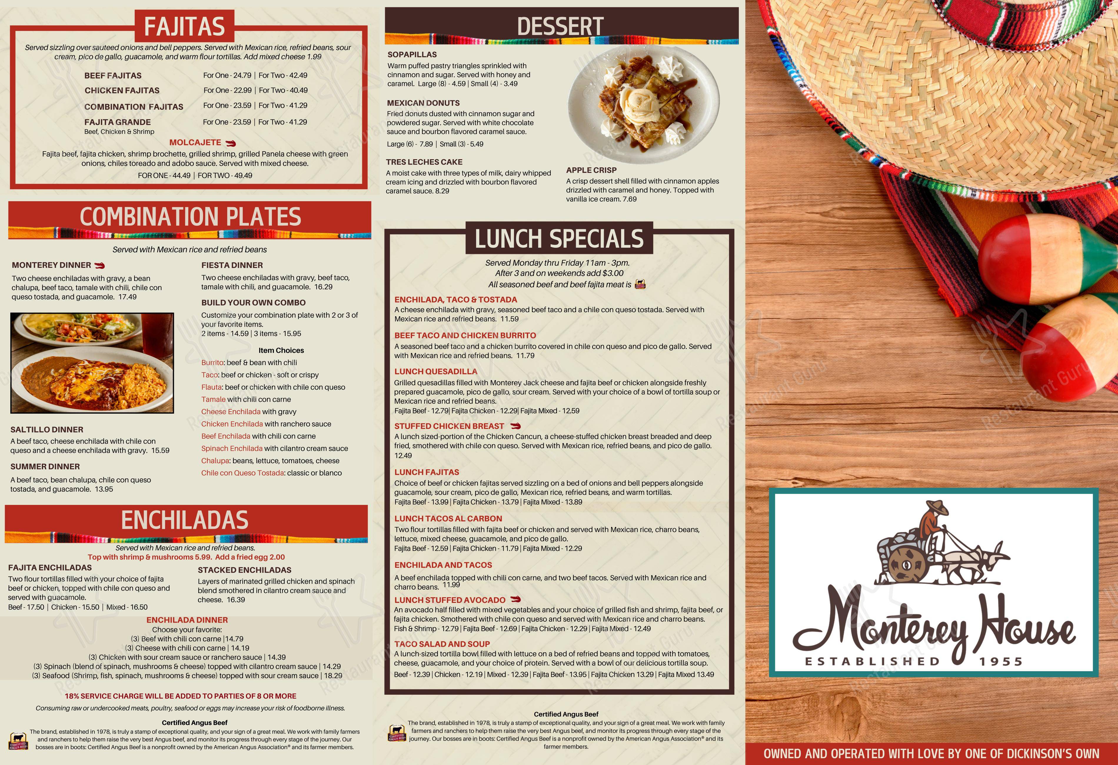 Menu at Monterey House restaurant, Dickinson, Gulf Fwy