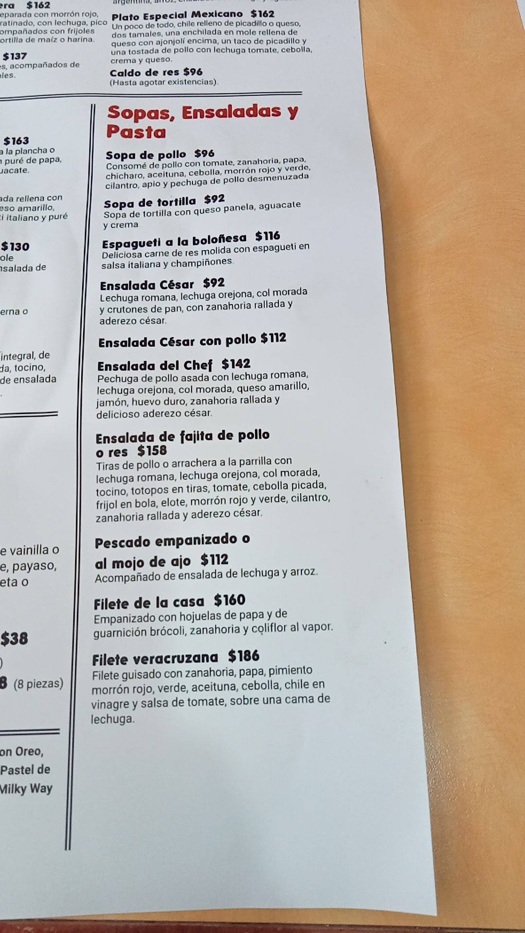 Carta de Restaurant Palax, Monterrey, Av. Francisco I. Madero 717