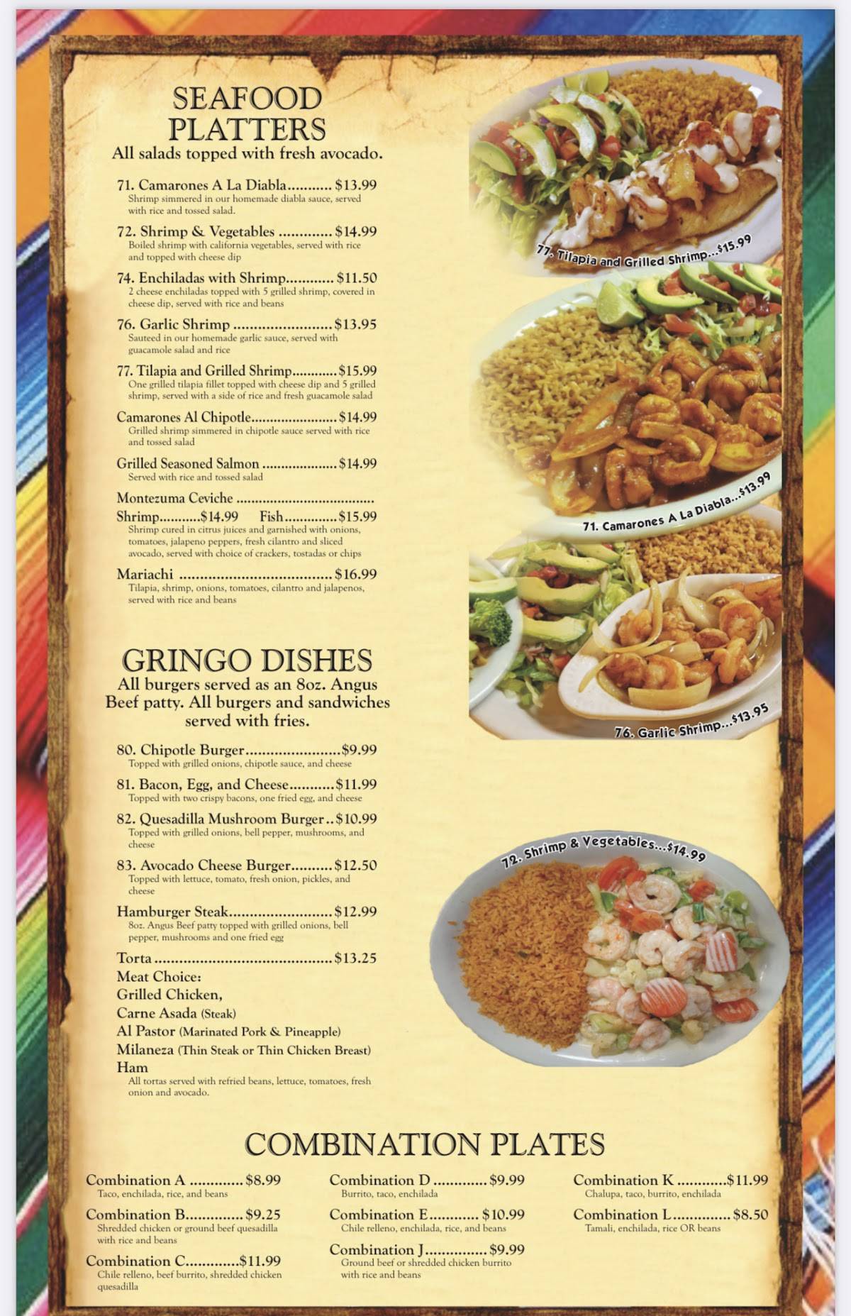 Menu at Montezuma Mexican Restaurant, Andalusia