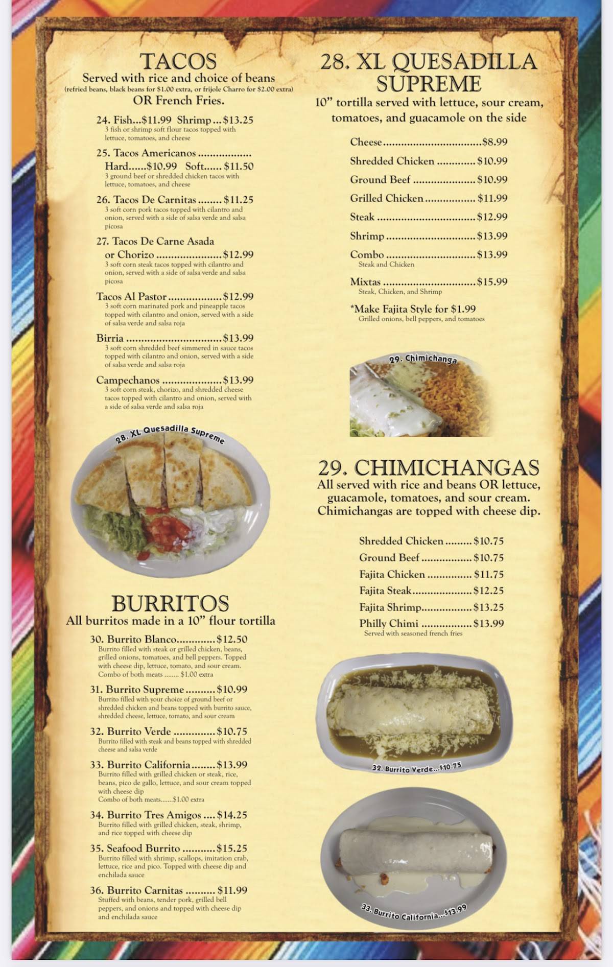 Menu at Montezuma Mexican Restaurant, Andalusia