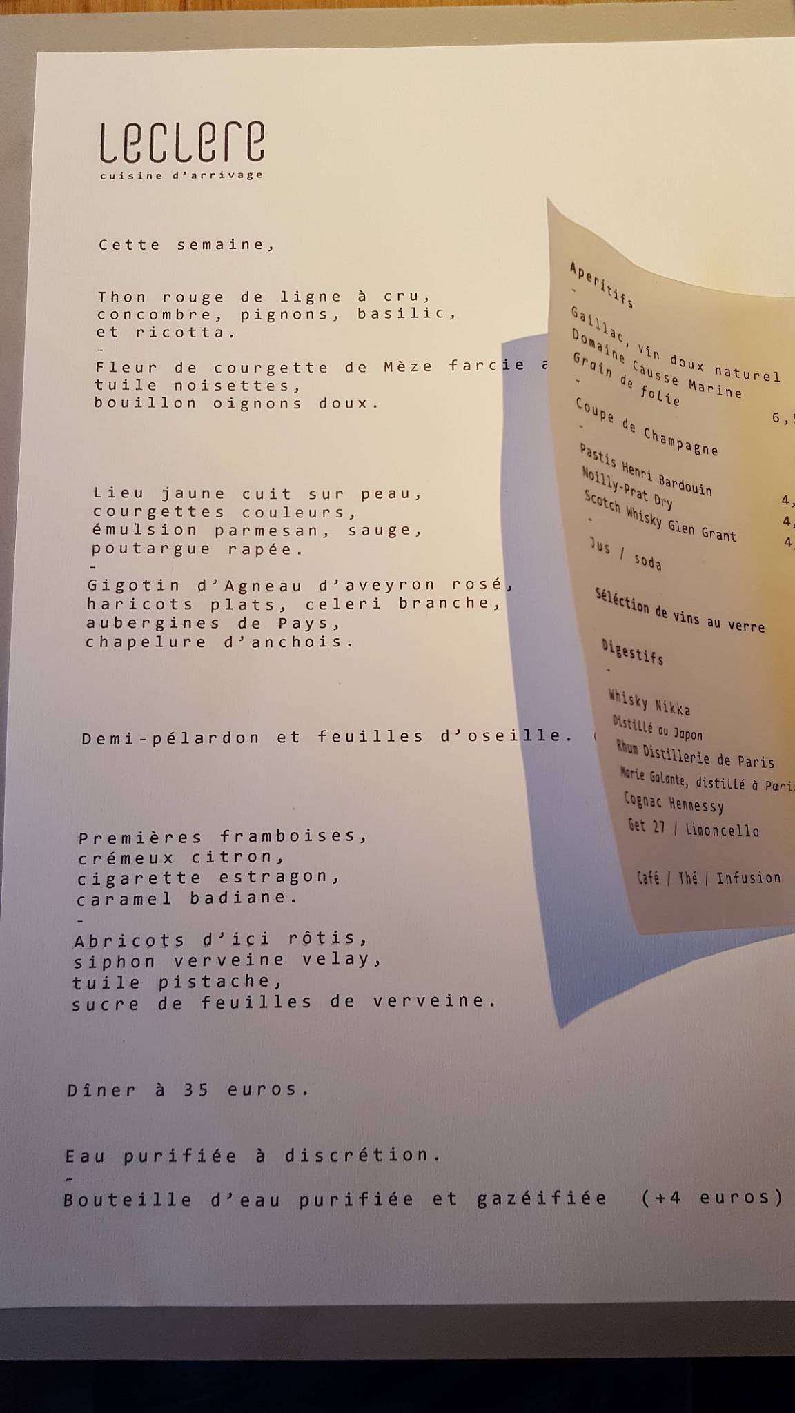 Menu au Leclère, Cuisine D'arrivage restaurant, Montpellier