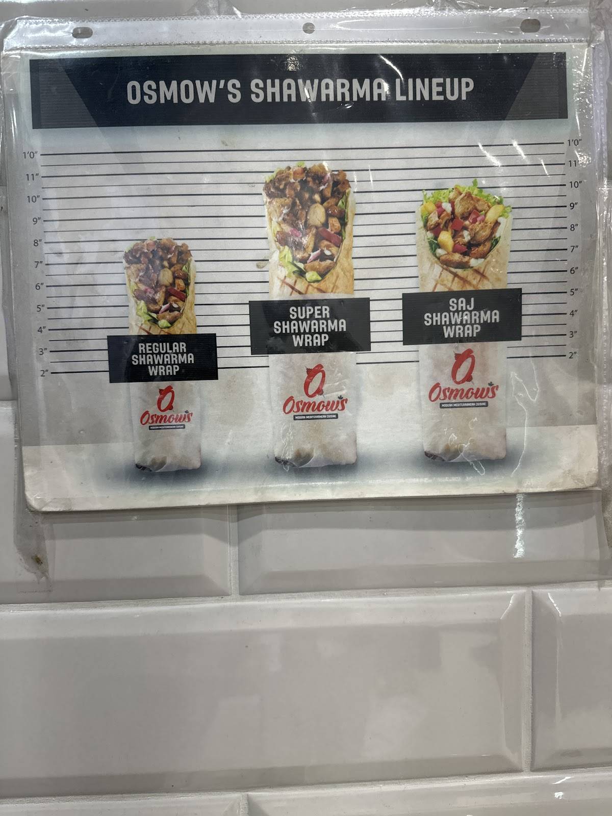 Menu at Osmow's Shawarma restaurant, Montréal, Saint-Catherine St W