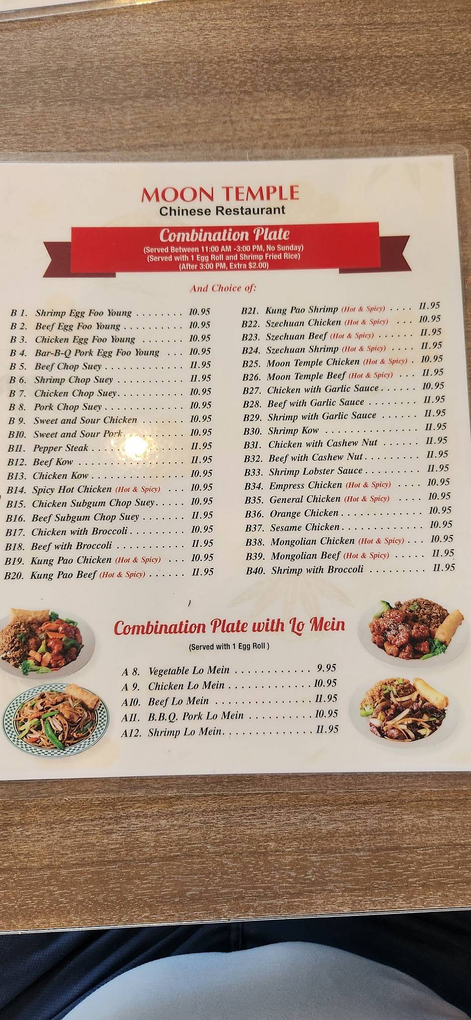 Carta de Moon Temple Chinese Restaurant, Berkeley