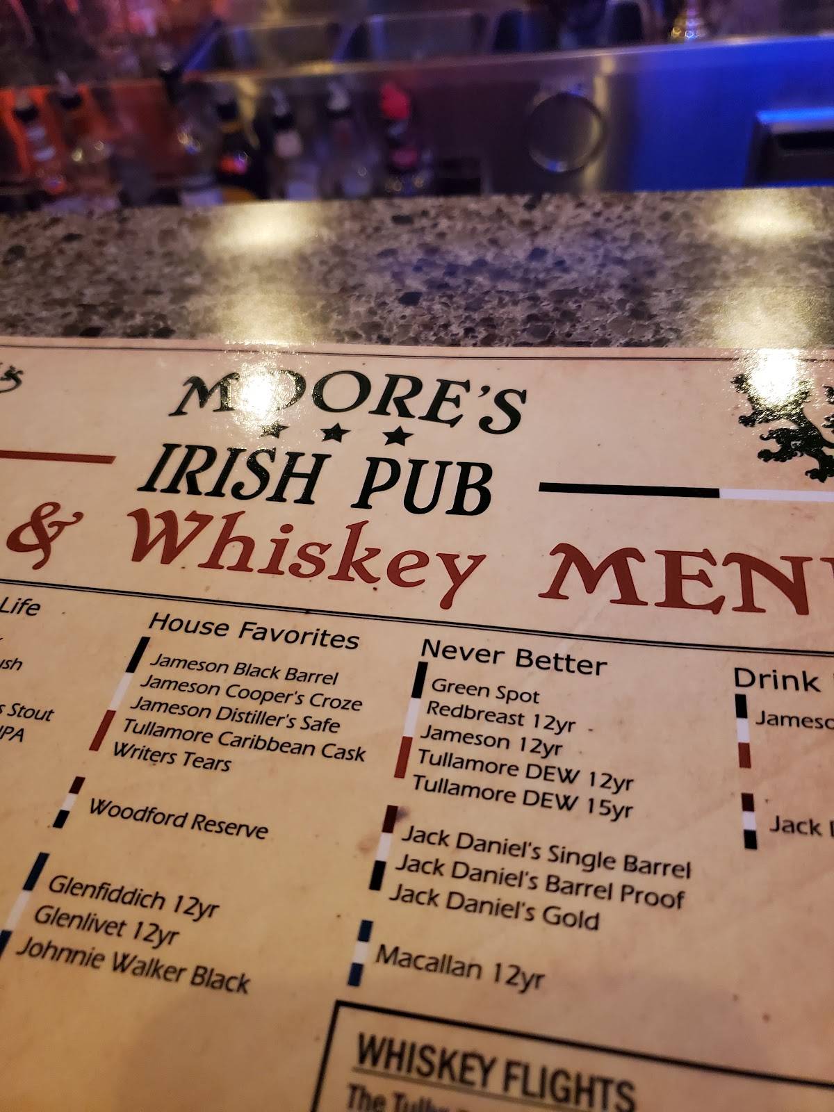 Menu at Moore's Irish Pub, Manitowoc