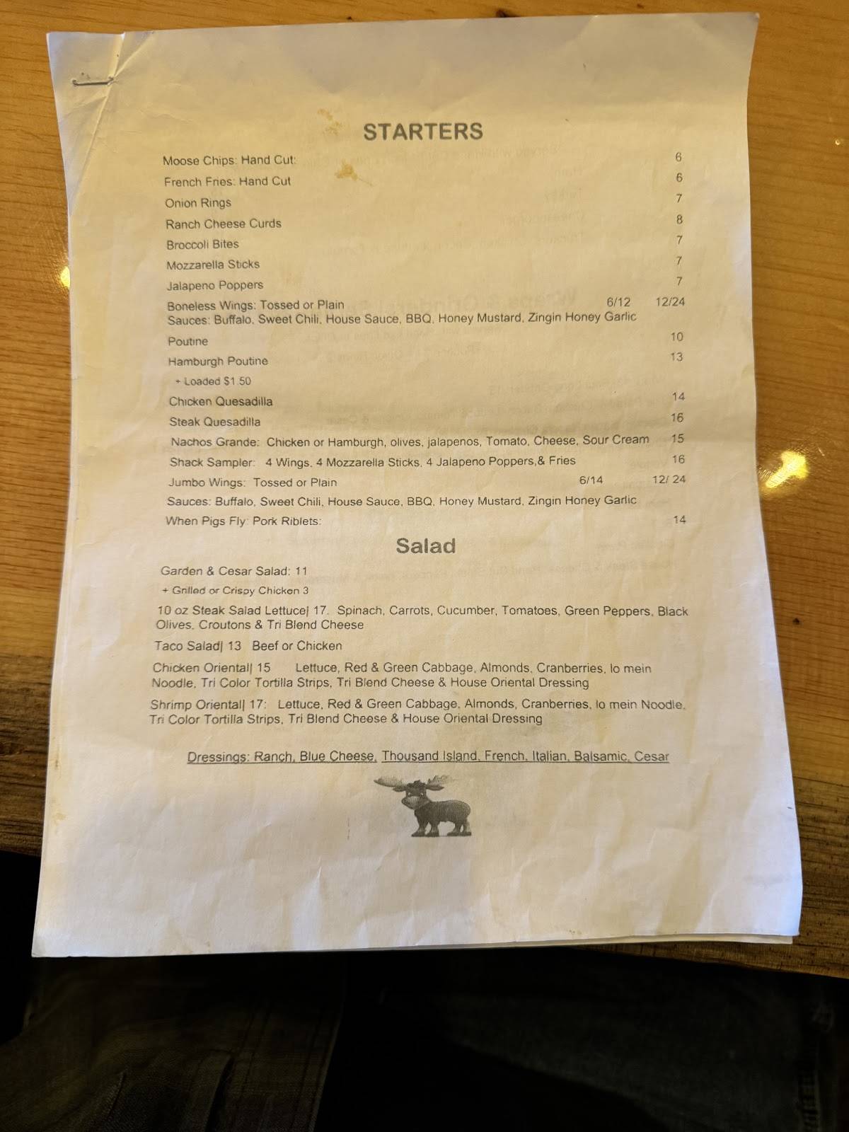 Menu at Mooseshack BBQ, East Millinocket