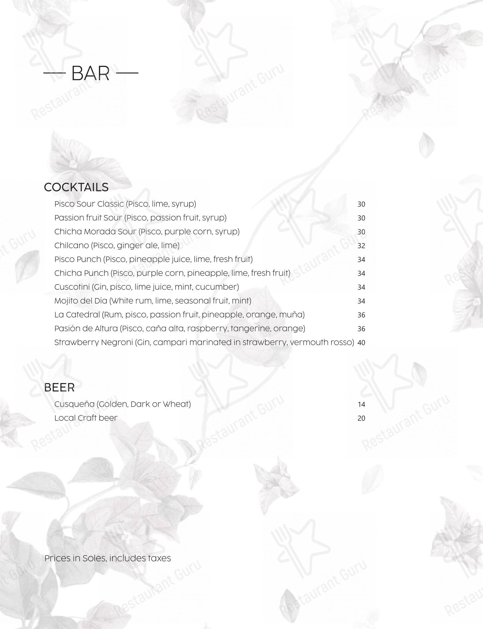 Menu at Morena Peruvian Kitchen restaurant, Cusco