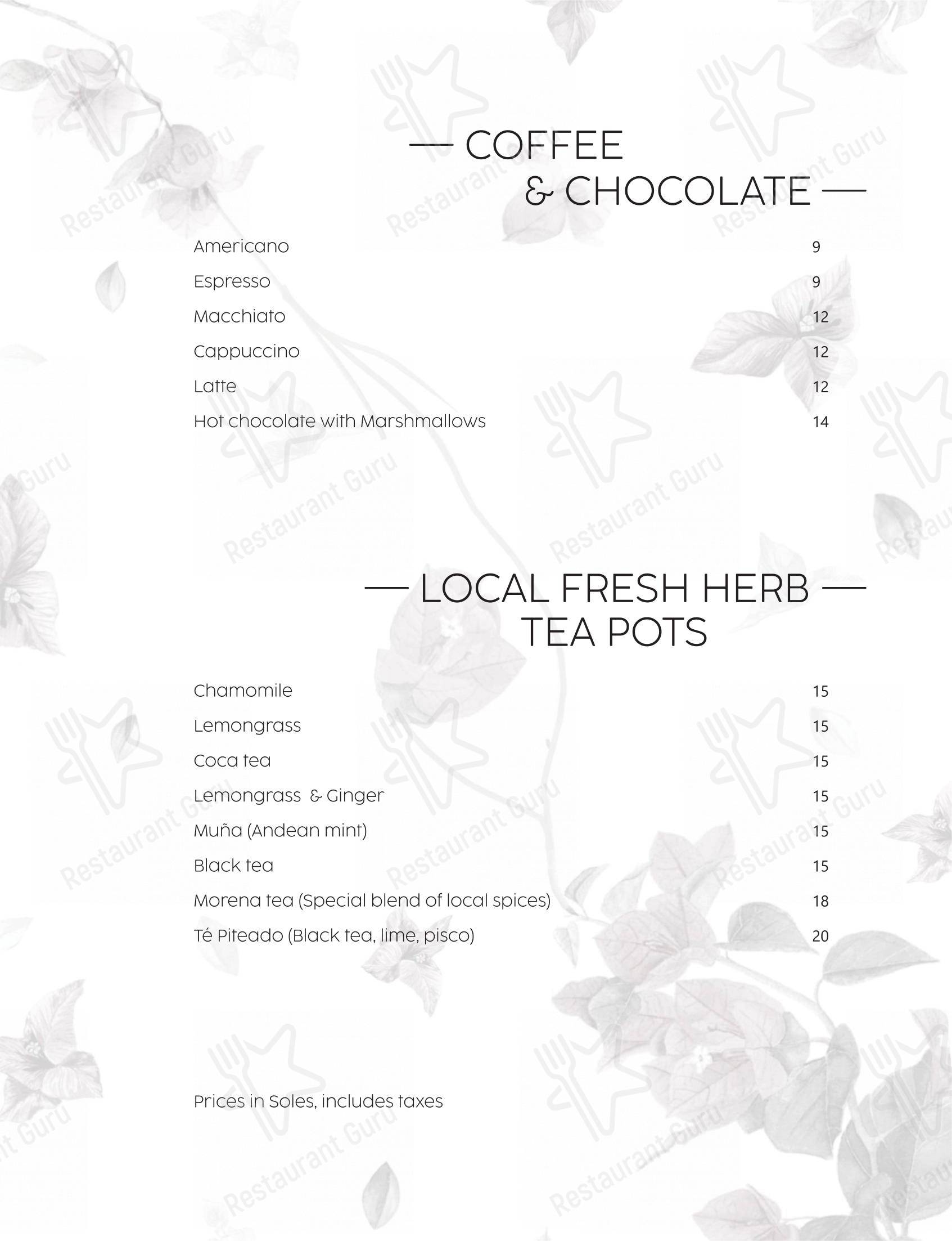 Menu at Morena Peruvian Kitchen restaurant, Cusco