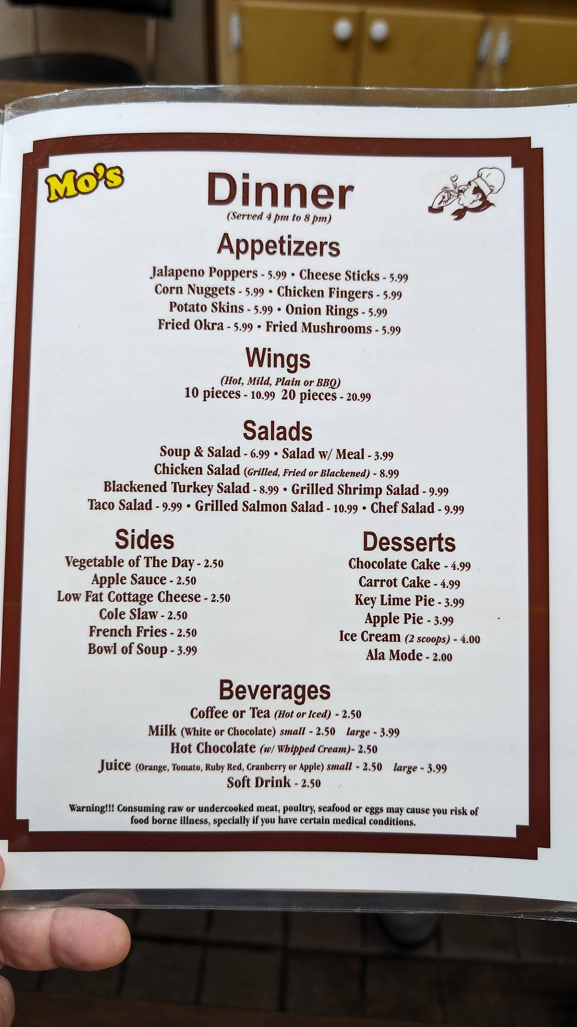 Menu at Mo's Family Restaurant, Lake Panasoffkee, County Rd 470