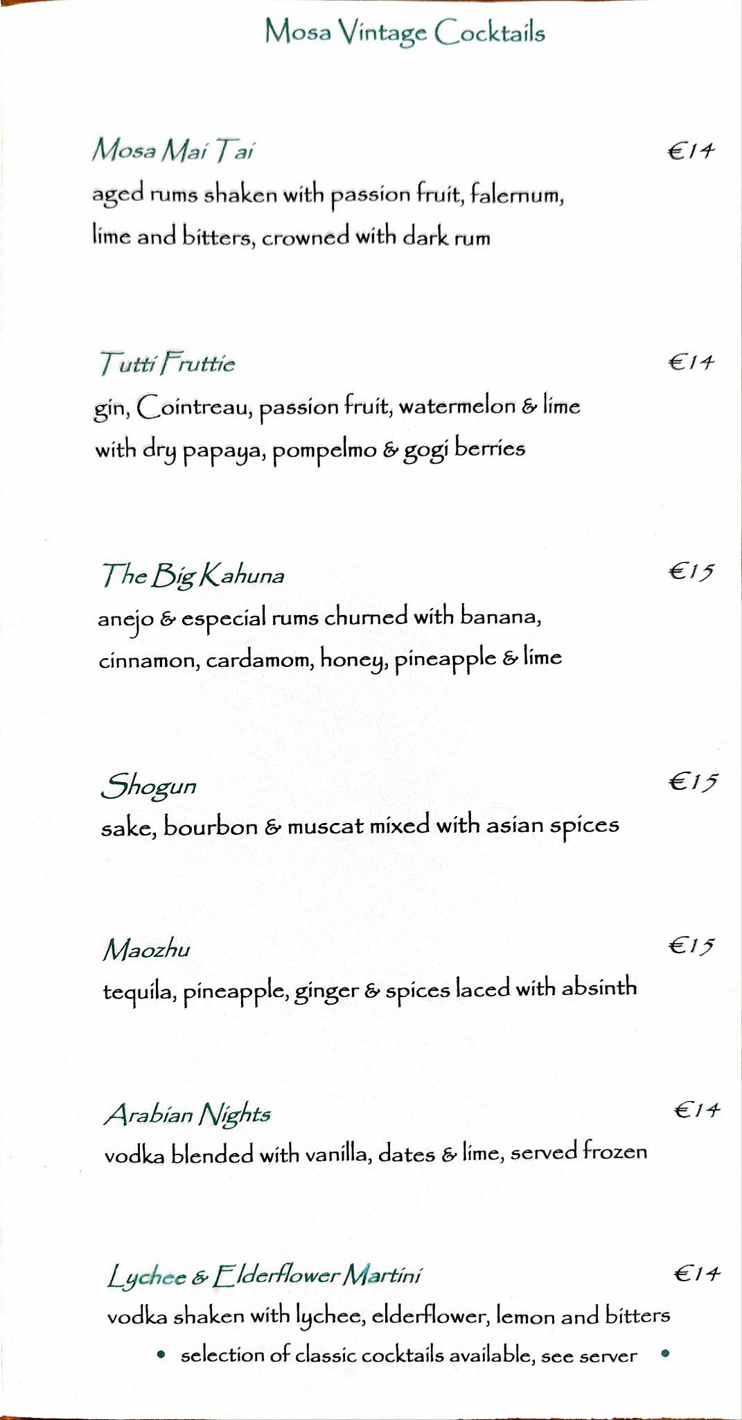 Menu at Mosa Beach Bar & Restaurant, Kiotari
