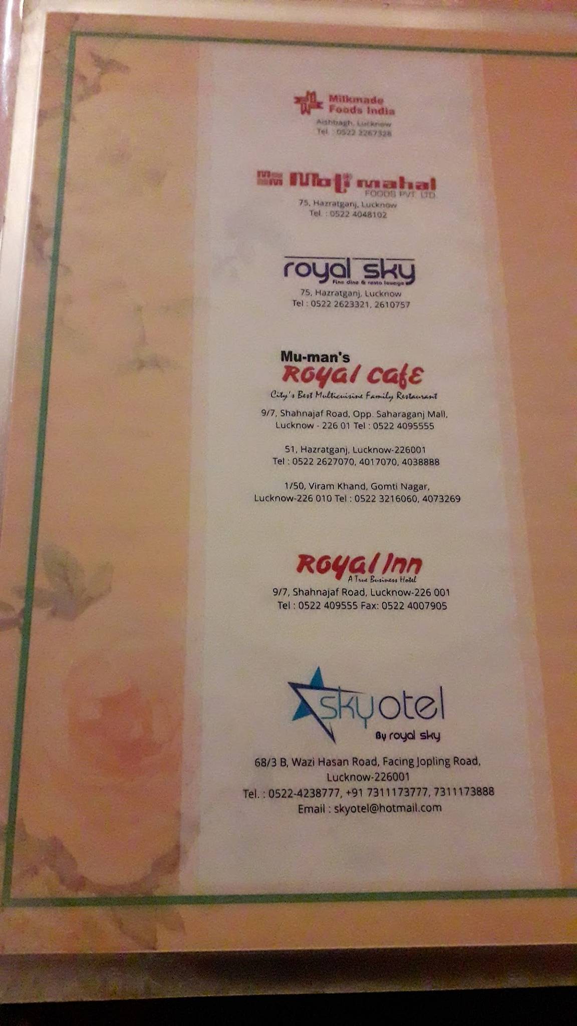 Menu at Moti Mahal Restaurant, Lucknow, No.75