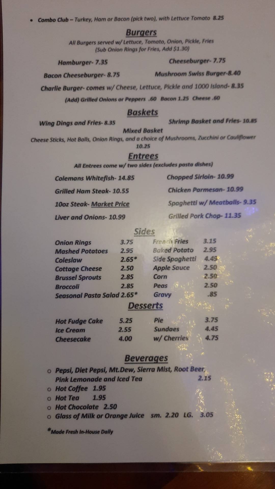 Menu at The Guest House Restaurant, Moundsville