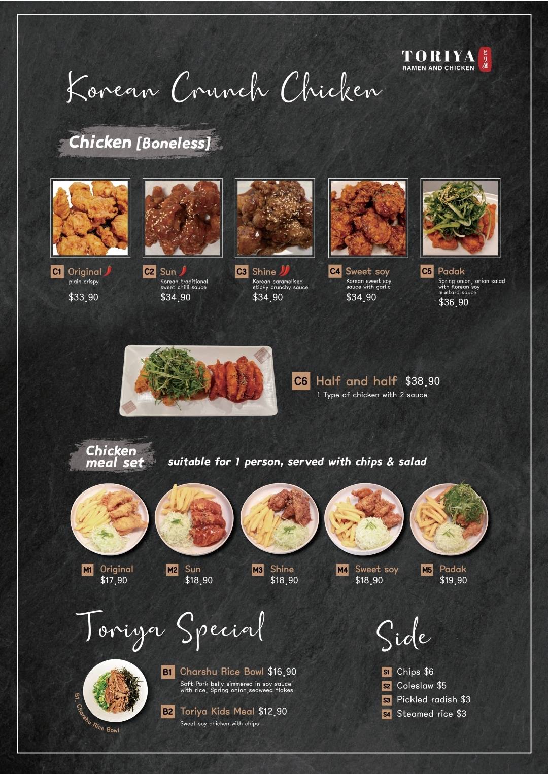 Menu at Toriya Japanese Ramen & Korean Fried Chicken Padak Sunshine ...